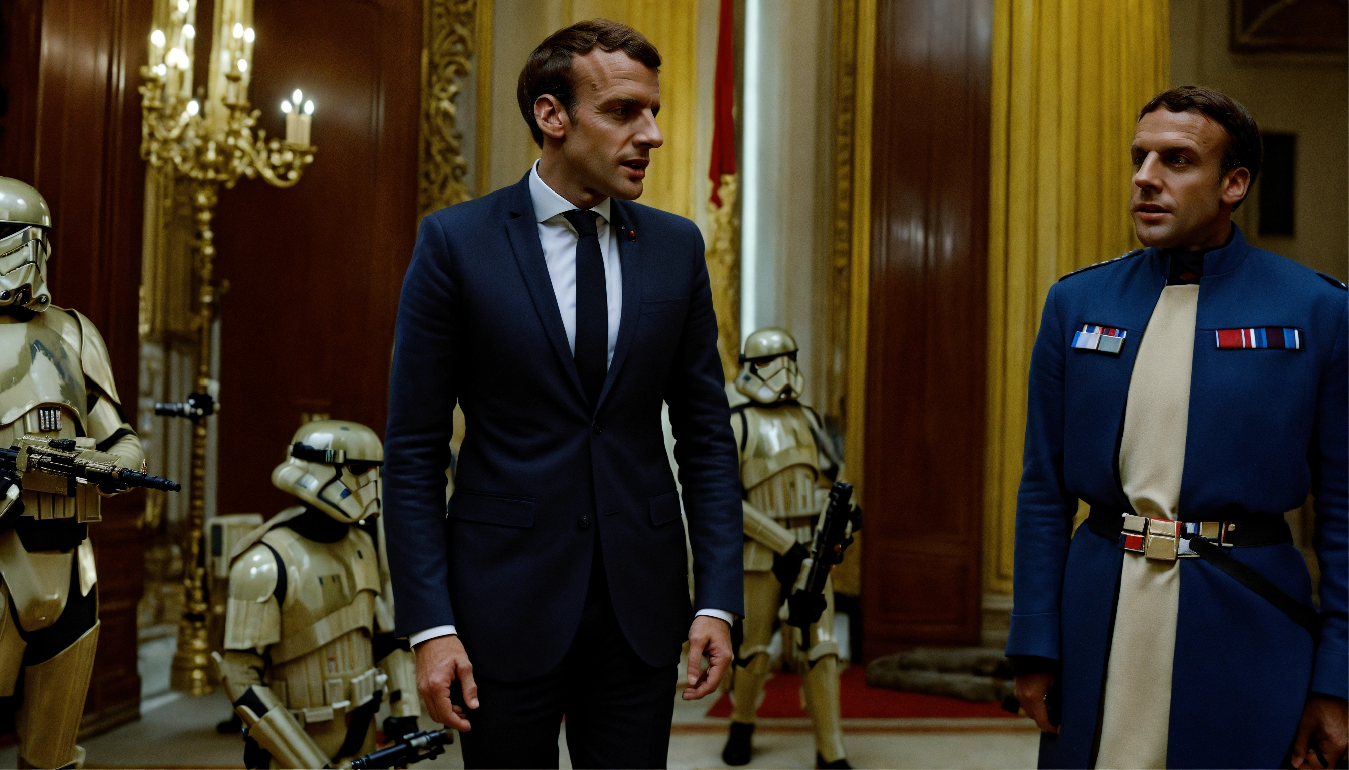 Lexica - Emmanuel Macron in a clone soldiers suite from star wars the movie