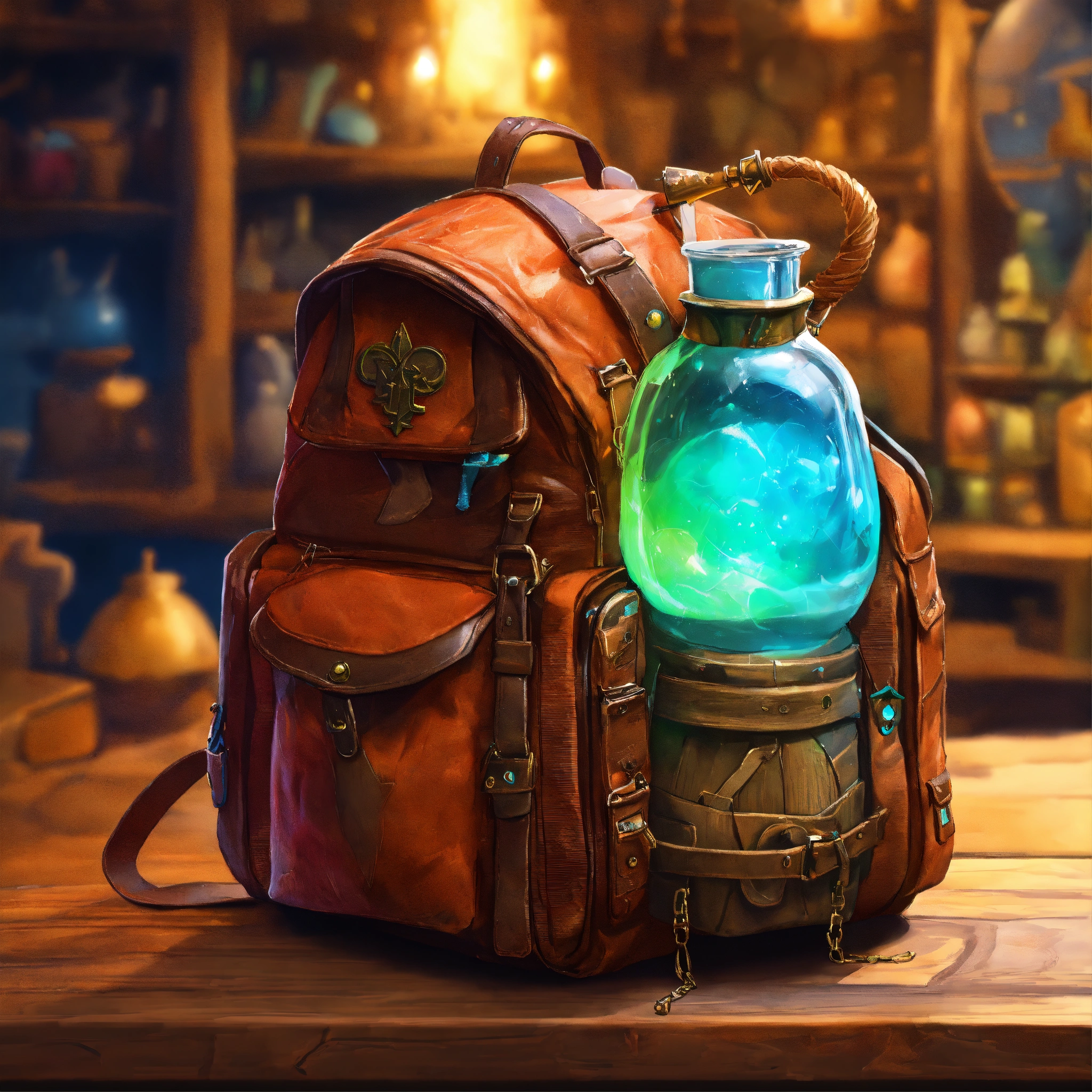 Lexica - Fantasy alchemist backpack, isolate objects, realistic cartoon ...