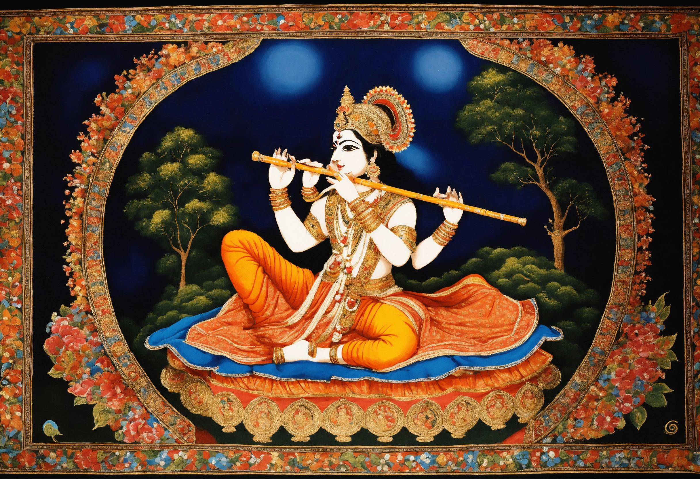 Lexica - A Hindu folk art representation of Lord Krishna playing the ...