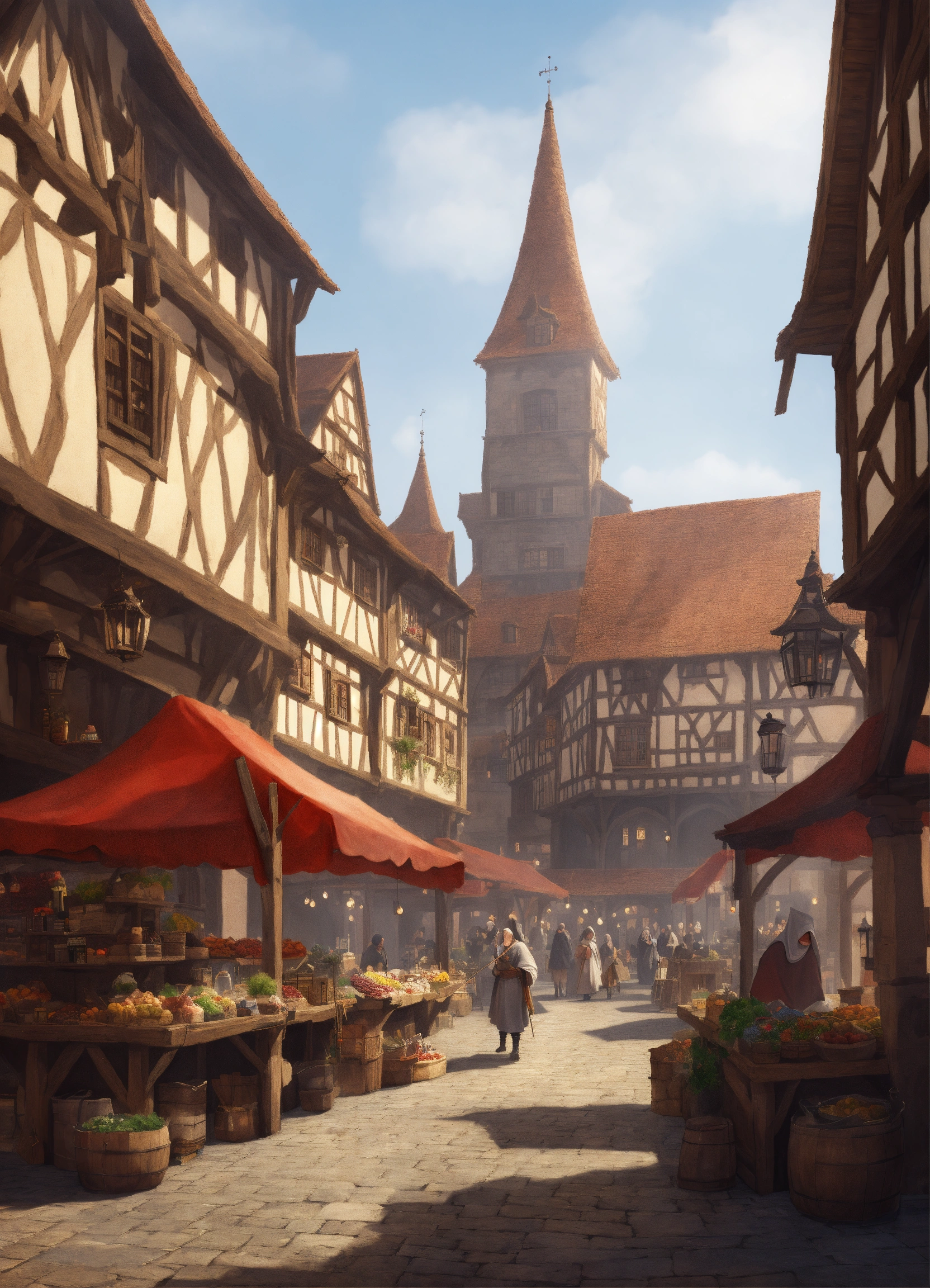 Lexica - A medieval market square in a medieval city concept art