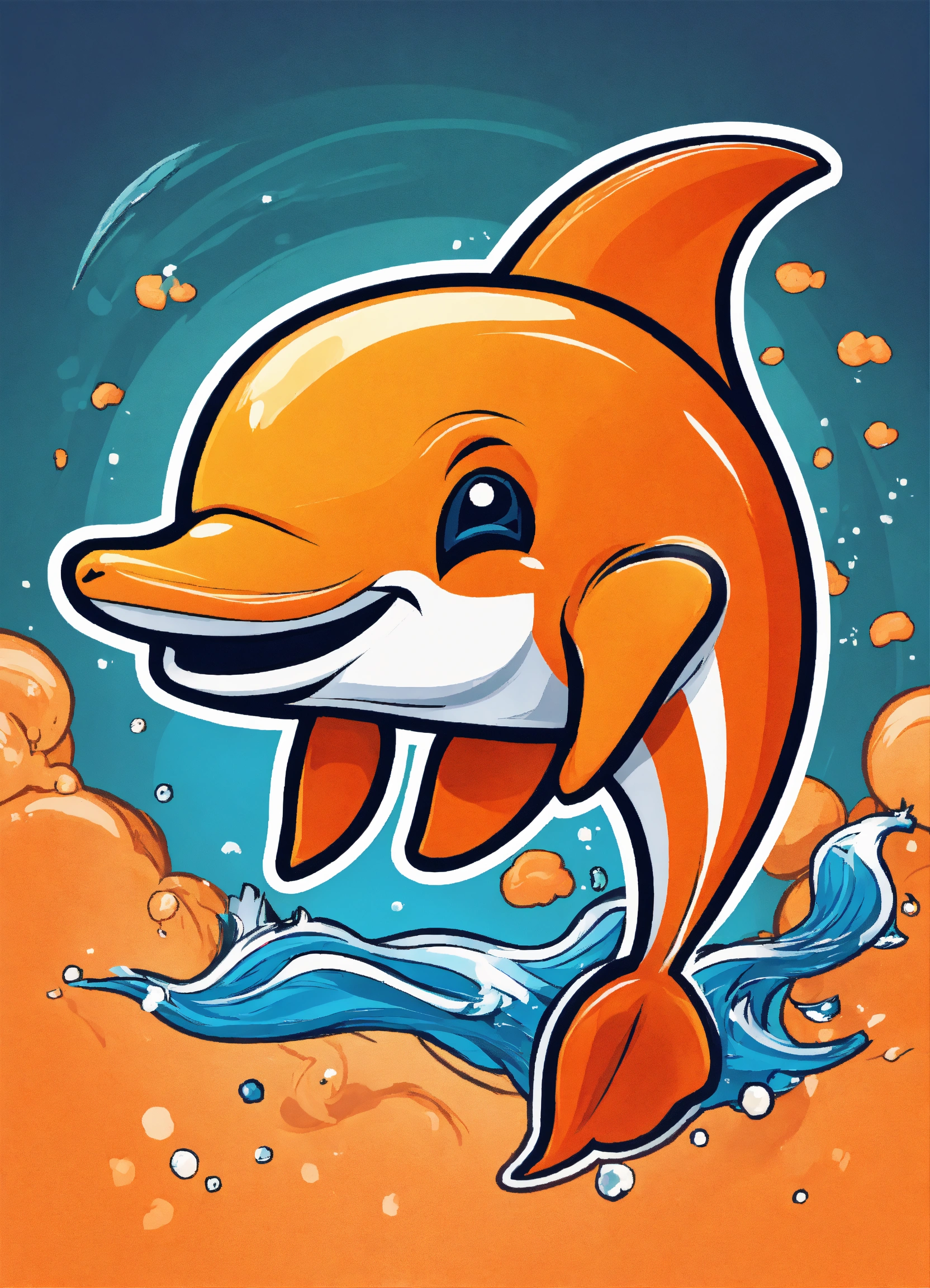 Lexica - A cute orange dolphin mascot logo in comic style