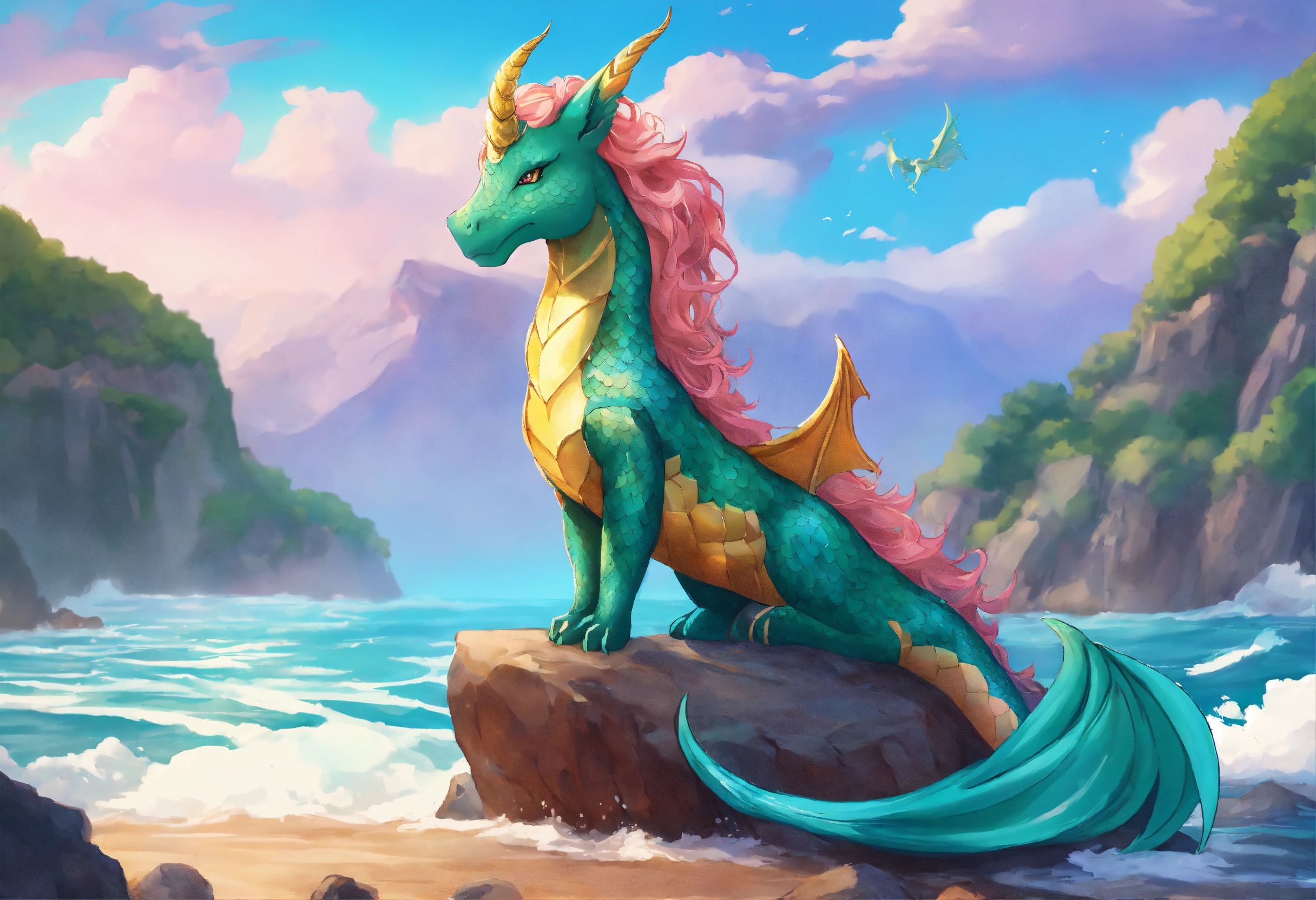 Lexica - Manga kawaii Melanated female dragon-unicorn-mermaid hybrid. a ...