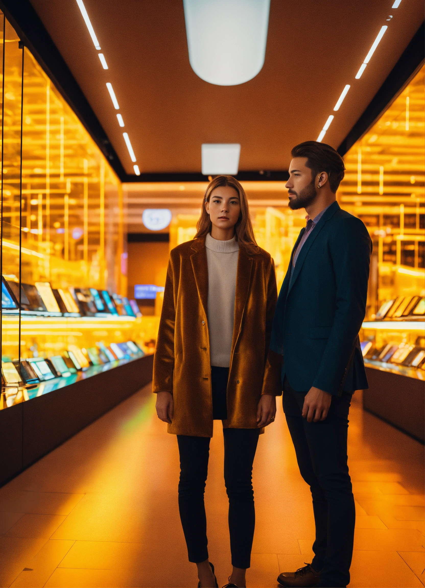 Lexica - Portrait of a man and woman in a high-tech shopping mall with ...
