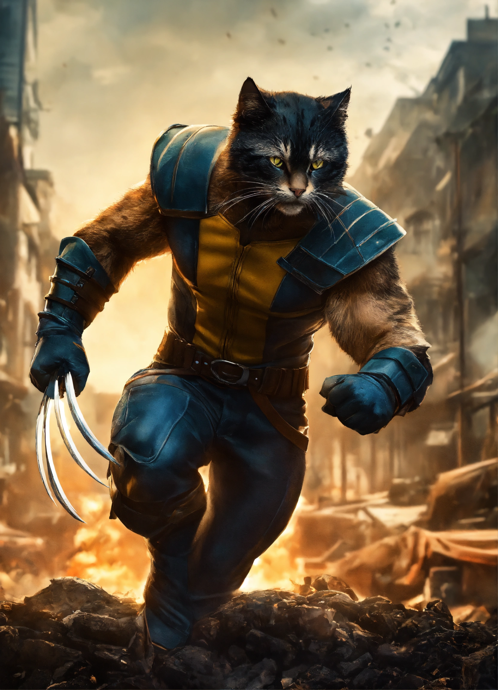 Lexica - Produce me an image of cat wolverine in fighting action, movie ...