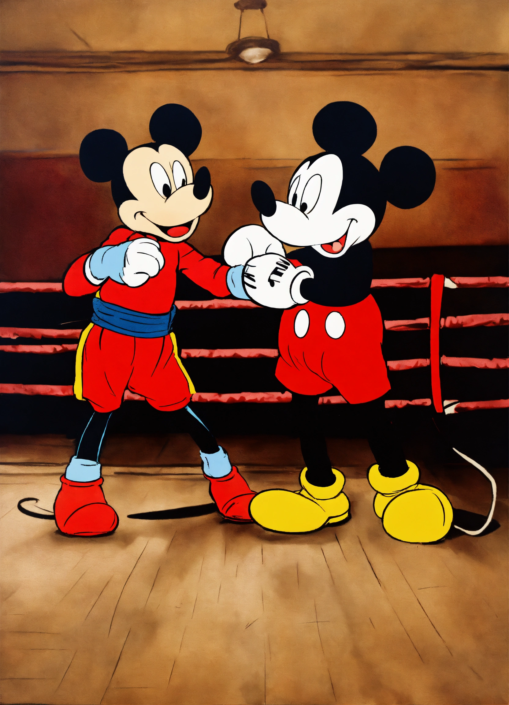 Lexica - Photograph of Mickey Mouse in a boxing match with Rocky ...