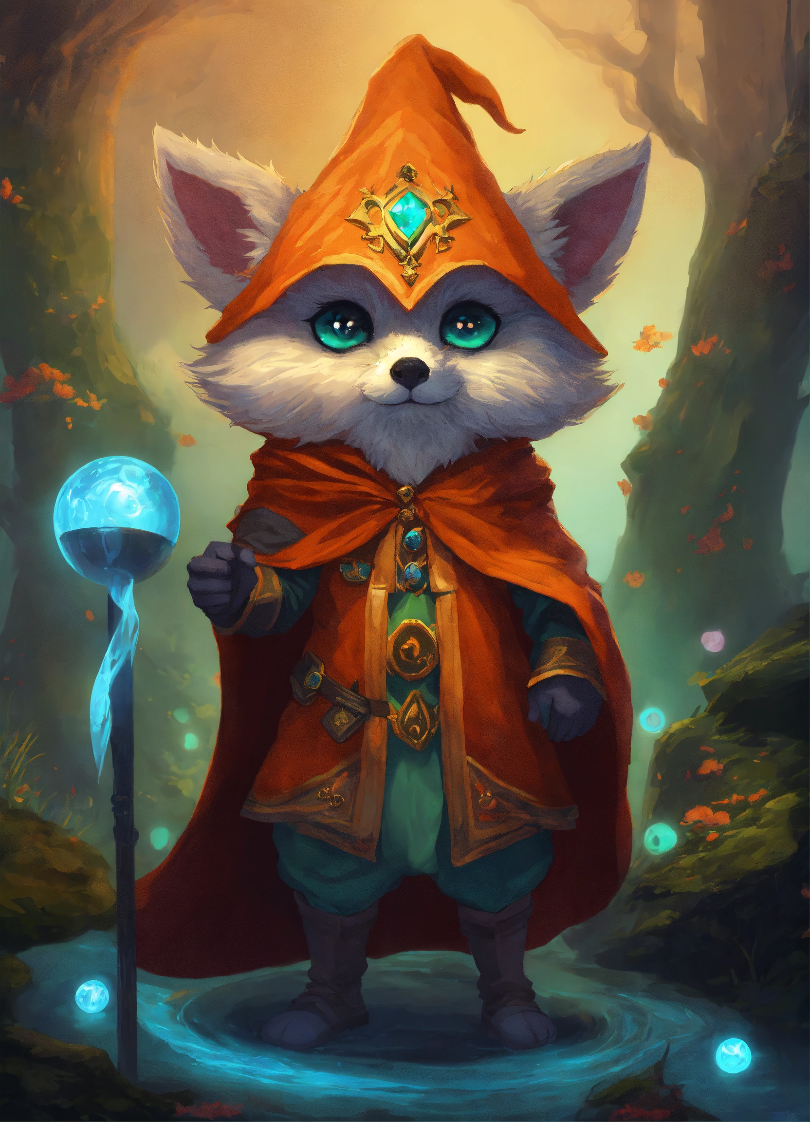 Lexica - A half-Fox-Gnome God of Trickery emanating tricks, shrouded ...