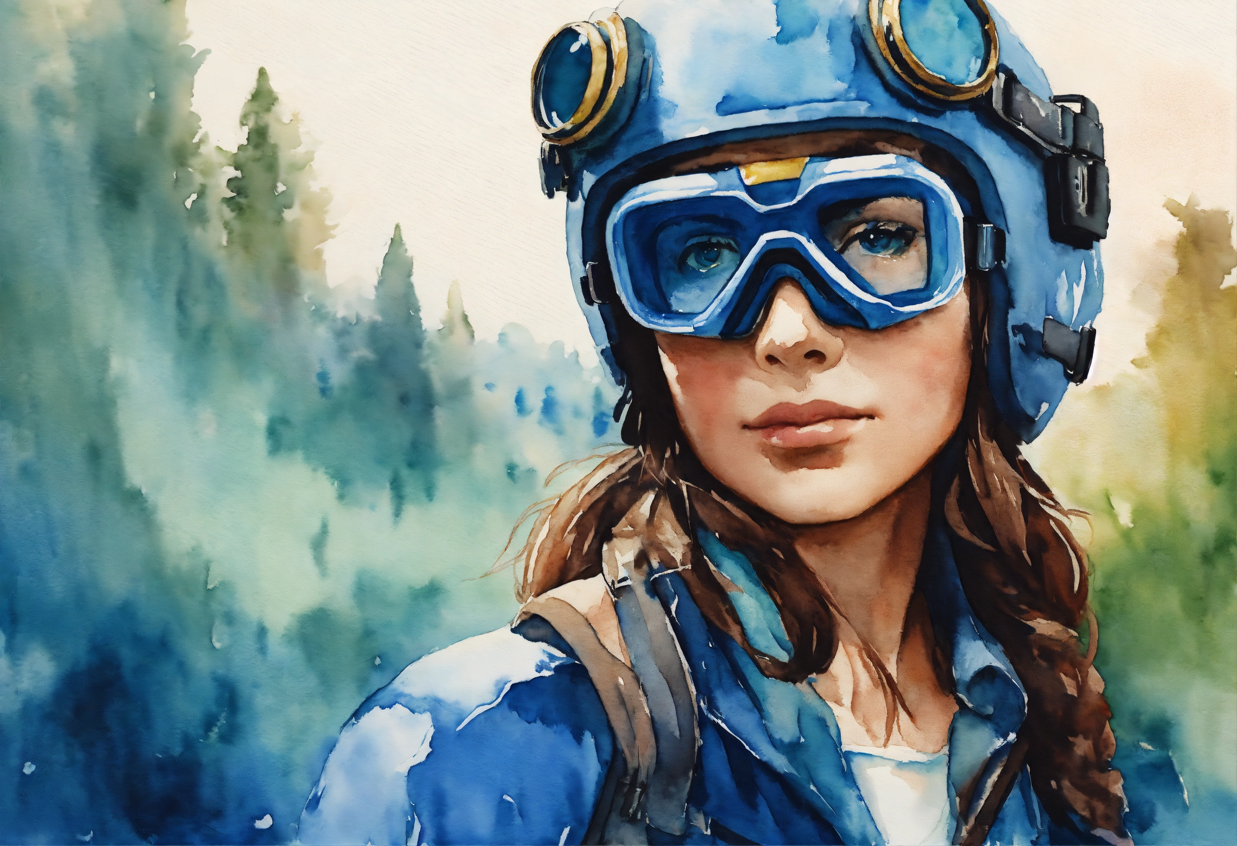 Lexica - Beautiful watercolor style blue, adventurer with googles ...