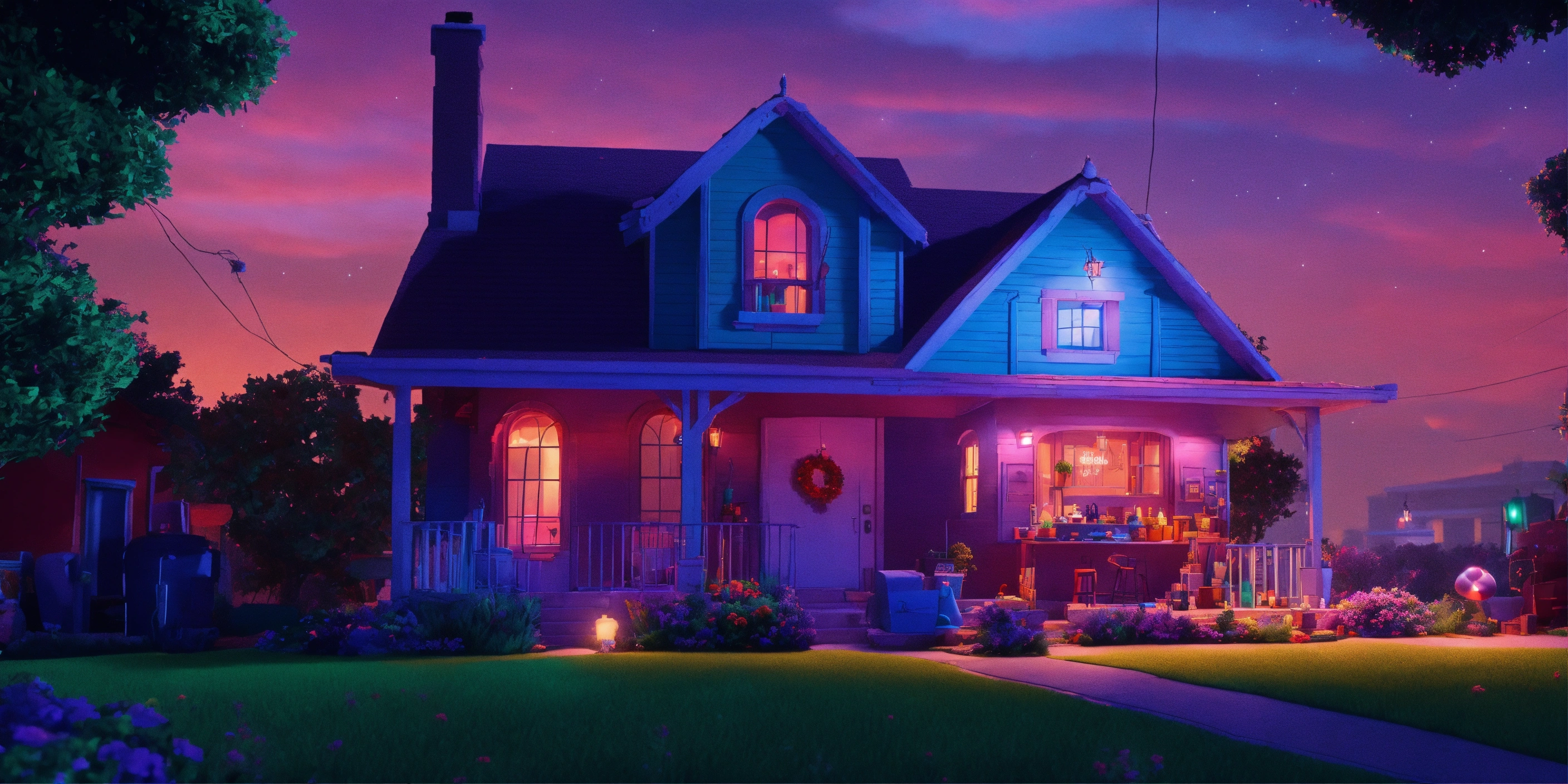 Lexica - CGI! Pixar style 80's home exterior. house party. no people ...