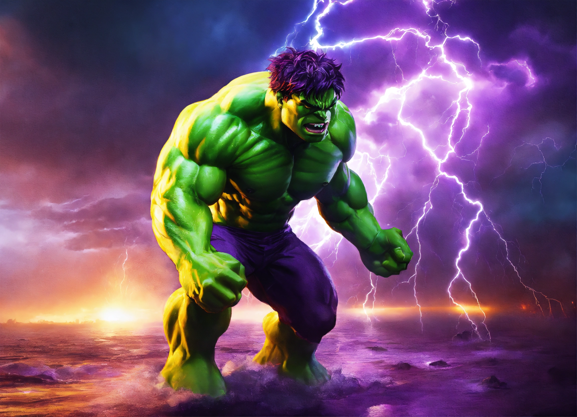 Lexica - Hulk purple gold vs glowing Elecktro god rainbow water ...
