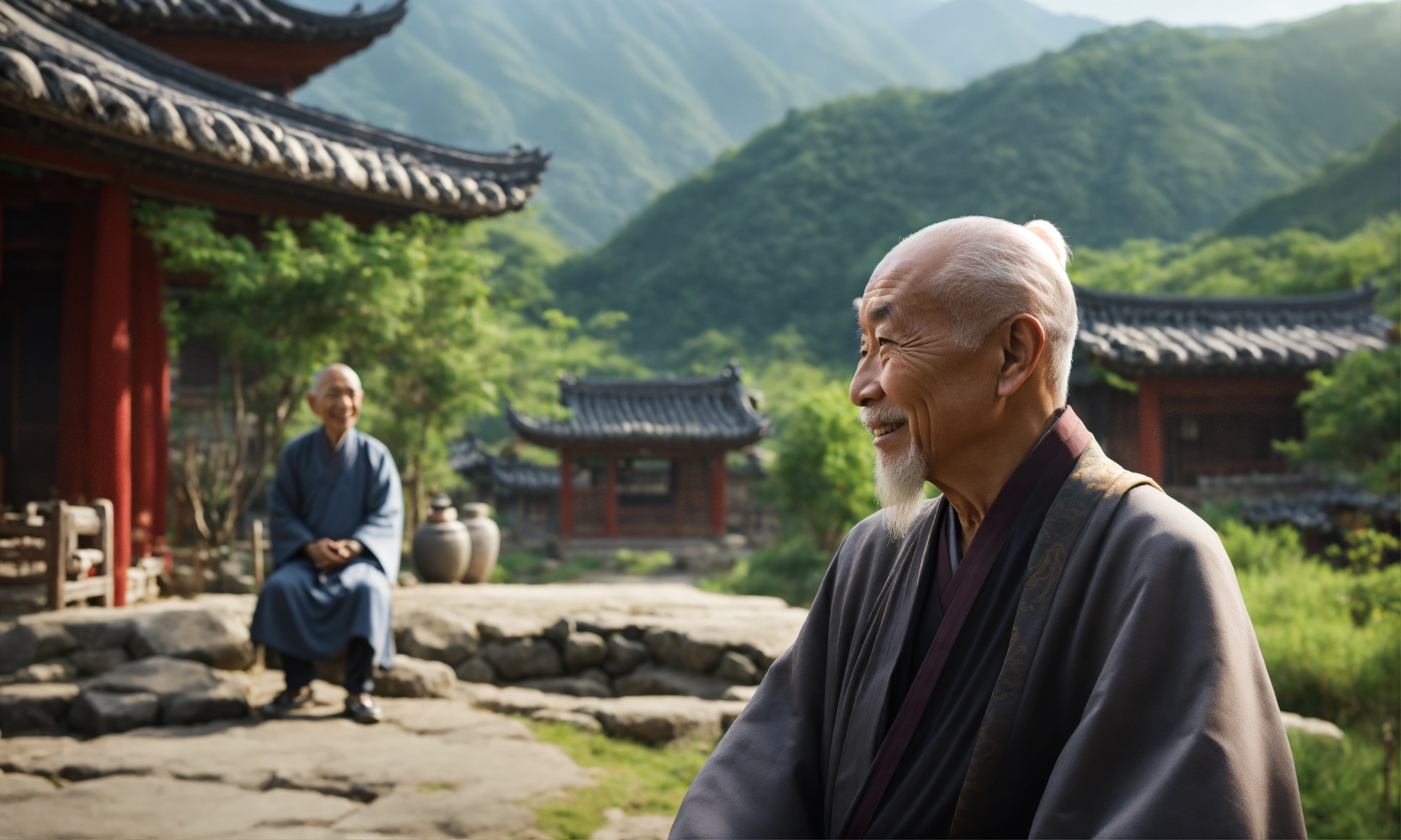 Lexica - Portrait of an old zen master smiling and chatting with young ...