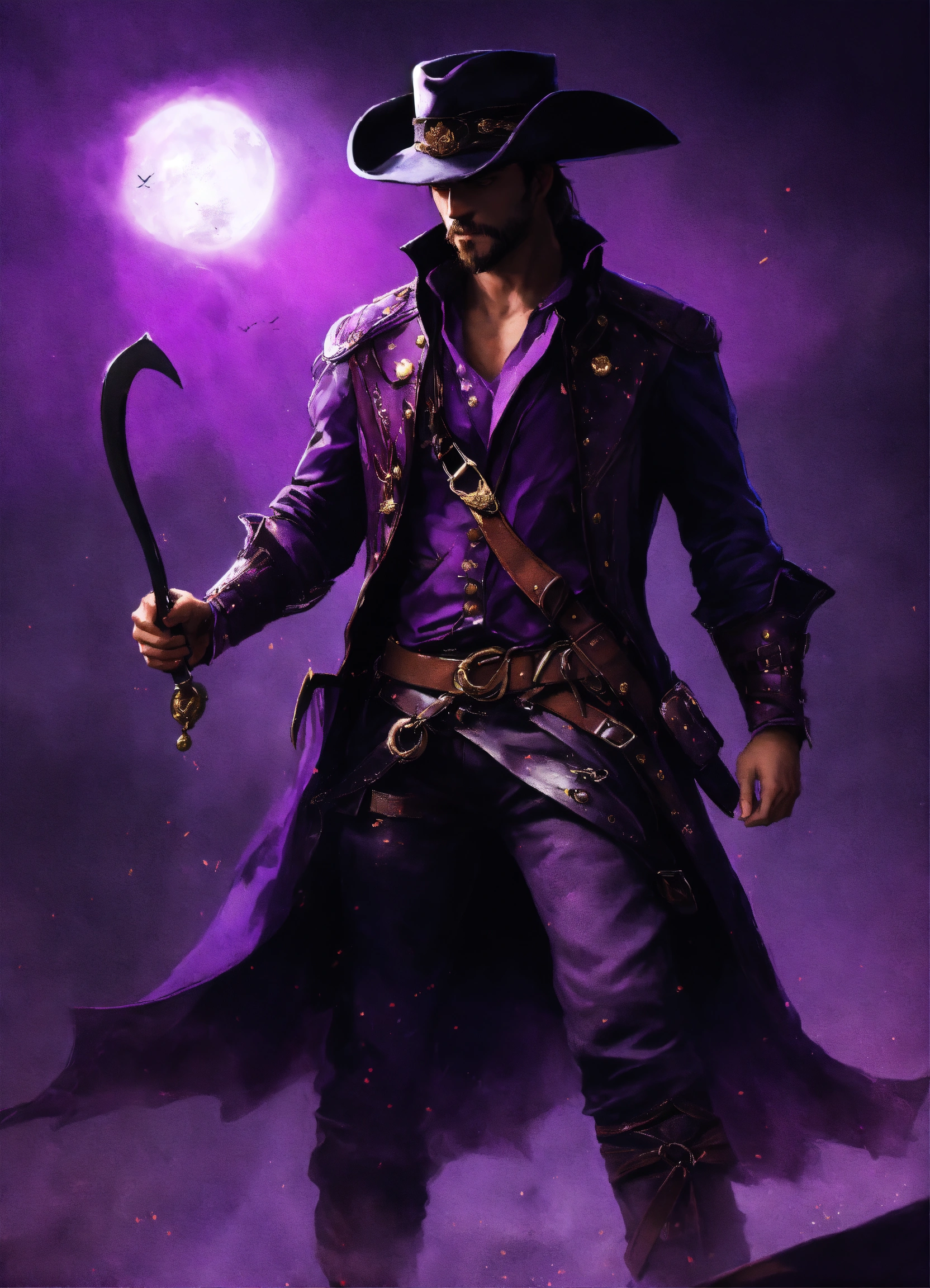 Lexica - A dark night shrouded cowboy pirate in purple and black ...