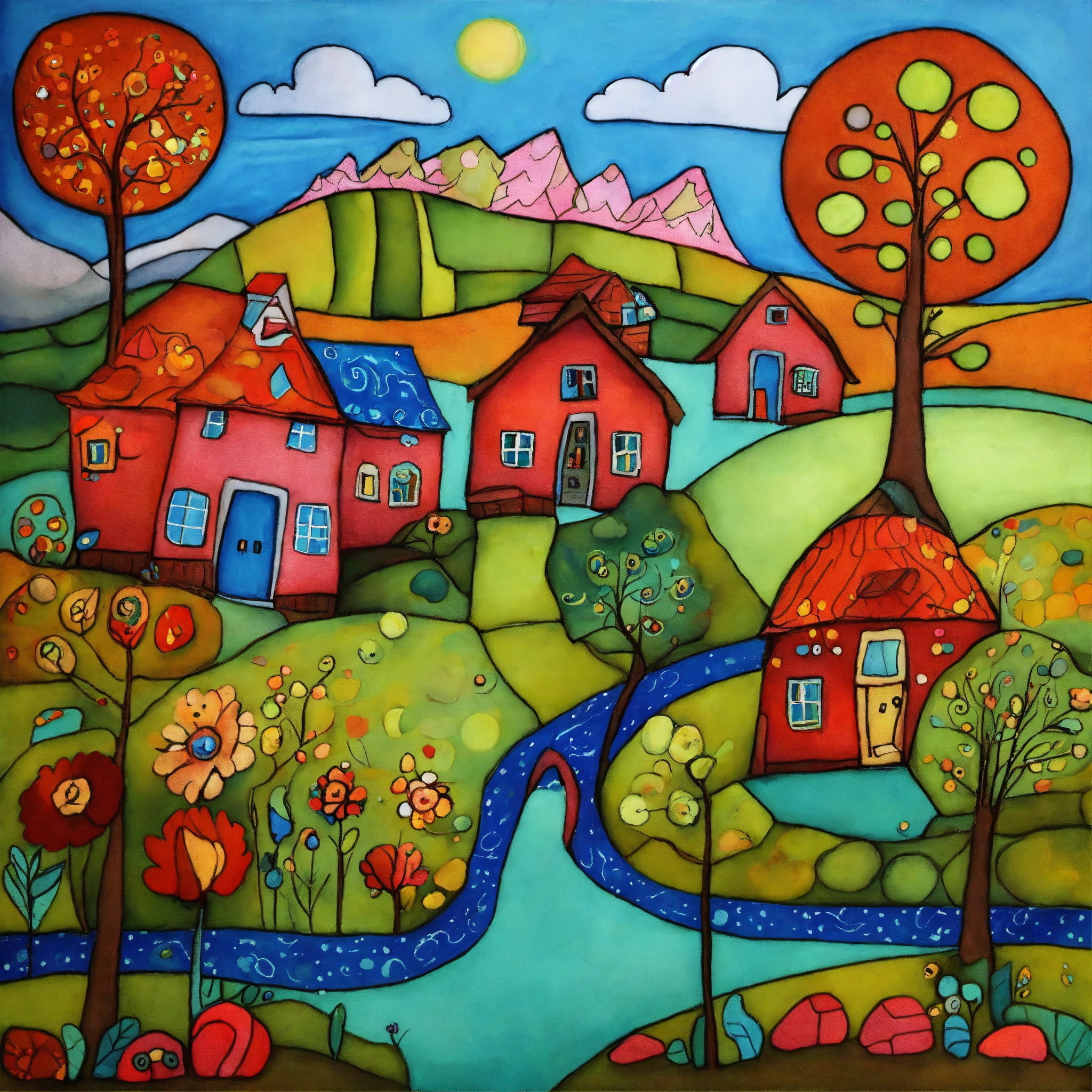 Lexica - Art drawing landscape scene folk art style inspired by karla ...
