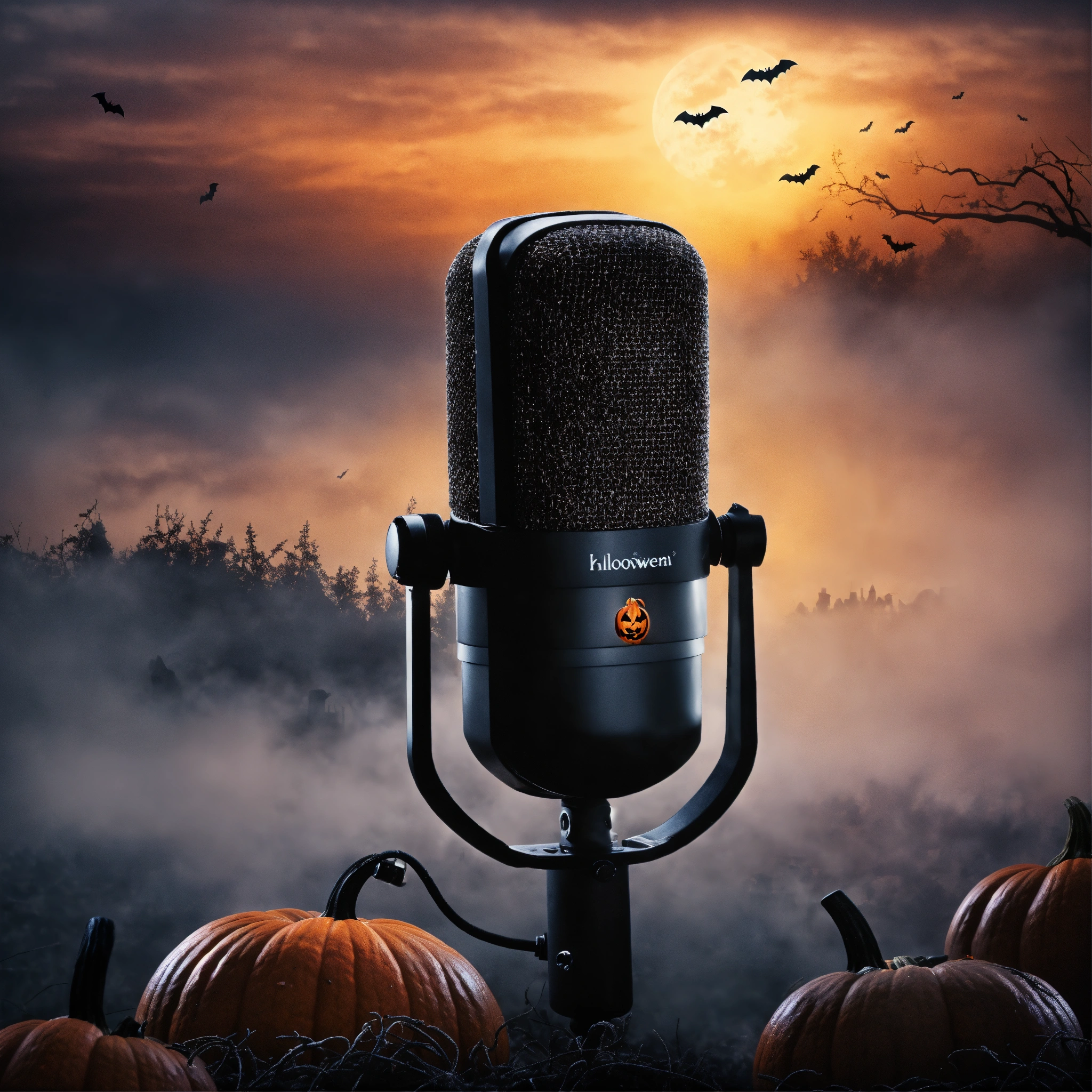 Lexica - Microphone with halloween pumpkin in dark mist and fog