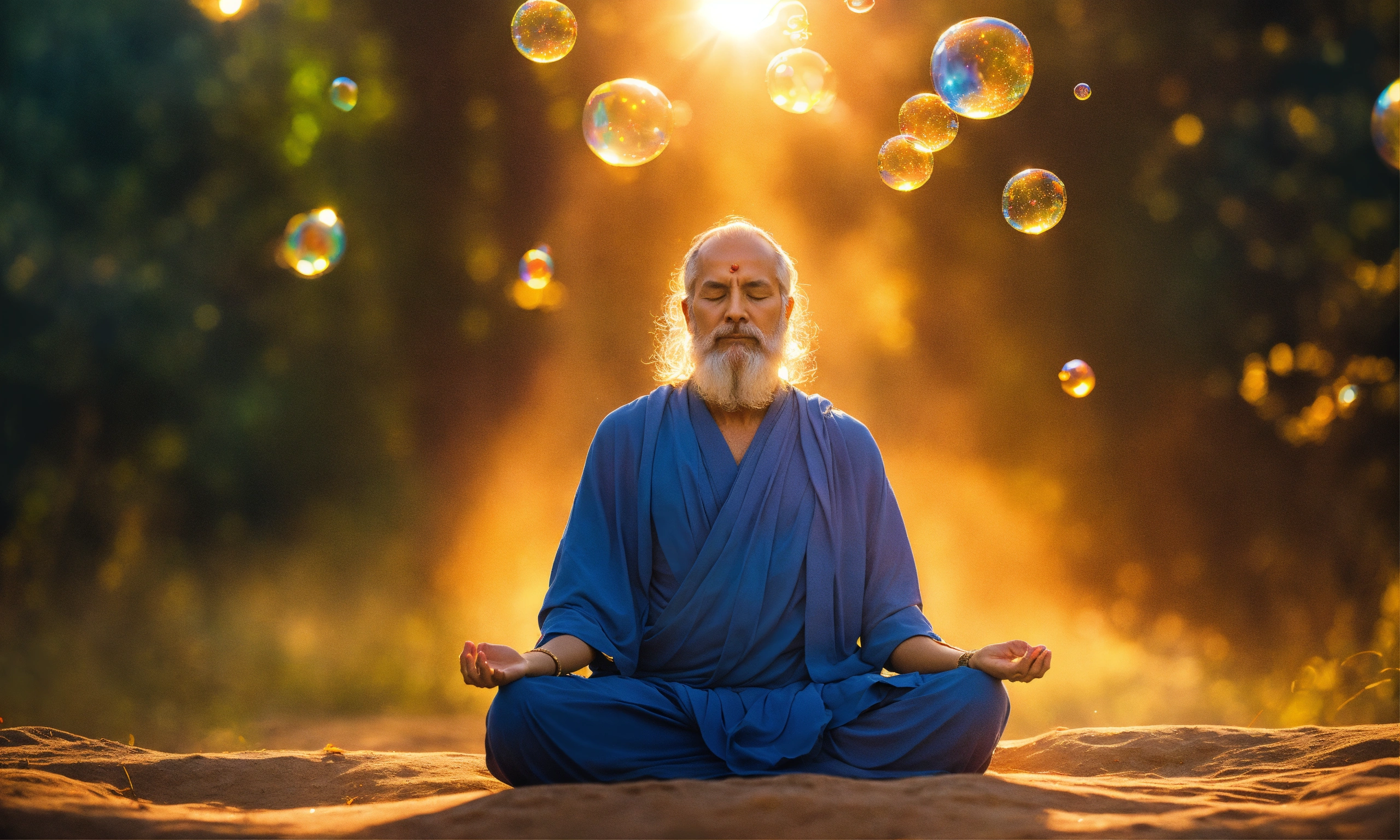 Lexica - Warm golden light and bubble surrounding a meditating ...