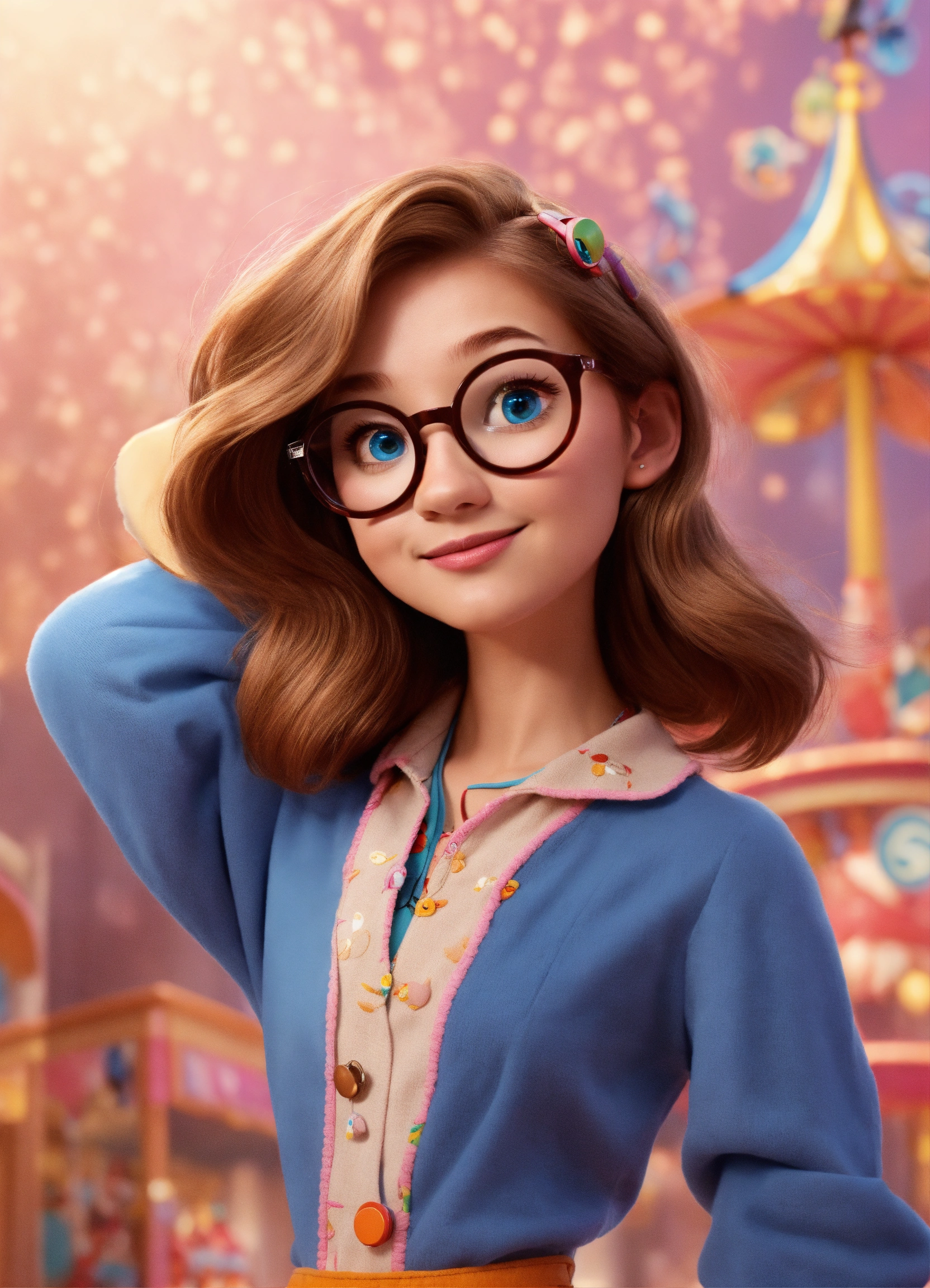 Lexica - Pixar character, straight light brown hair, blue eyes, light ...