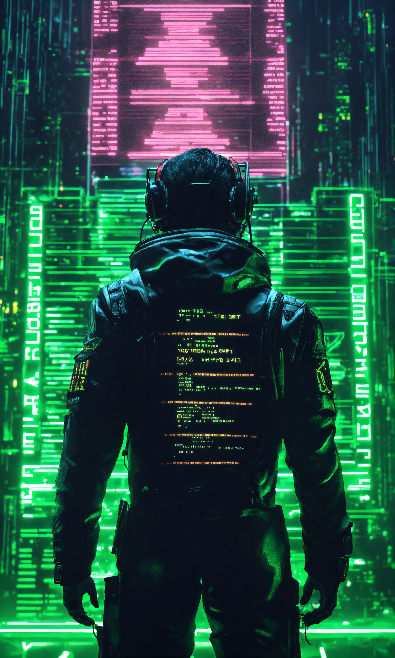 Lexica - Text Text male half android, green and black futuristic ...