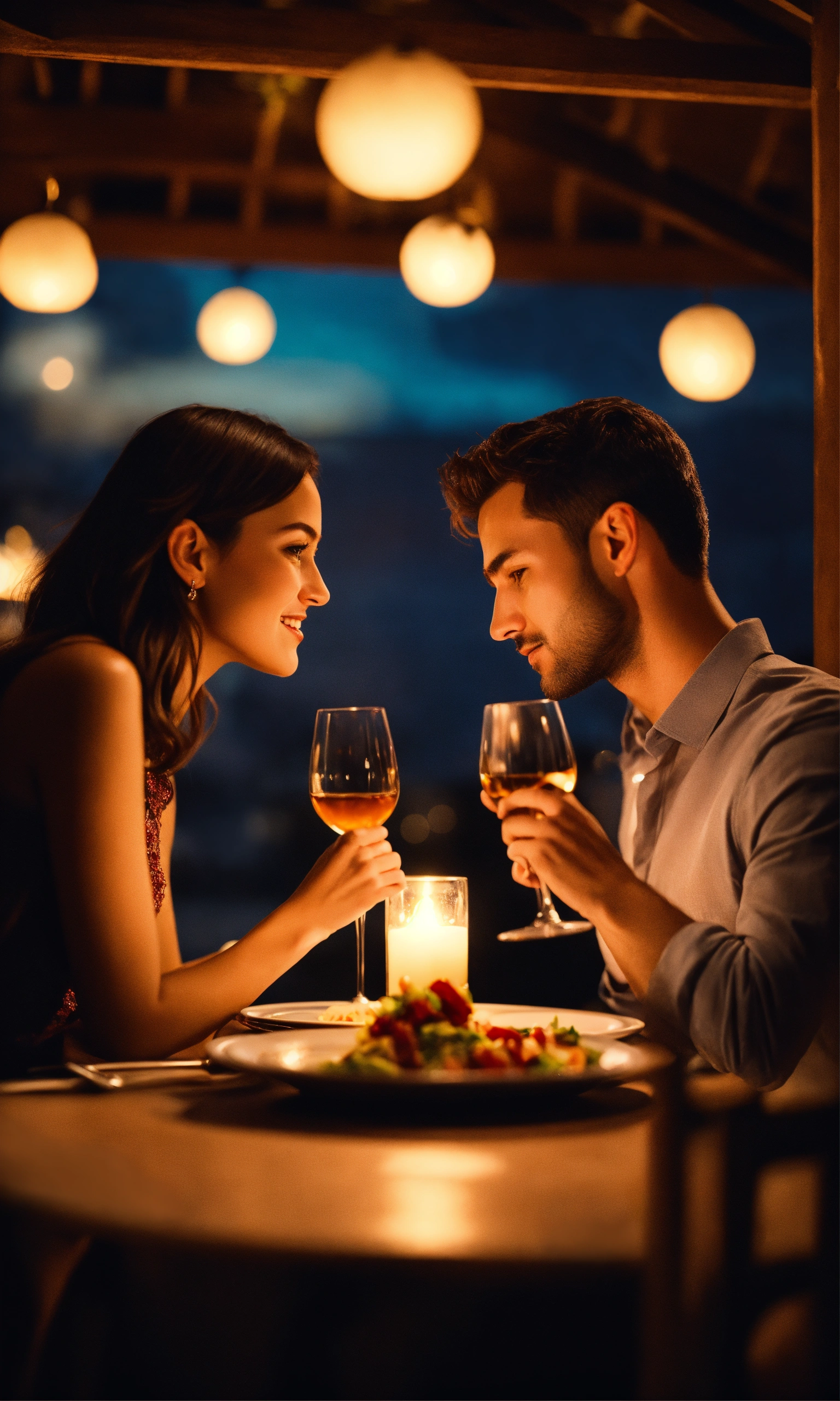 Lexica - Cinematic photo of couple at dinner, night setting, high ...