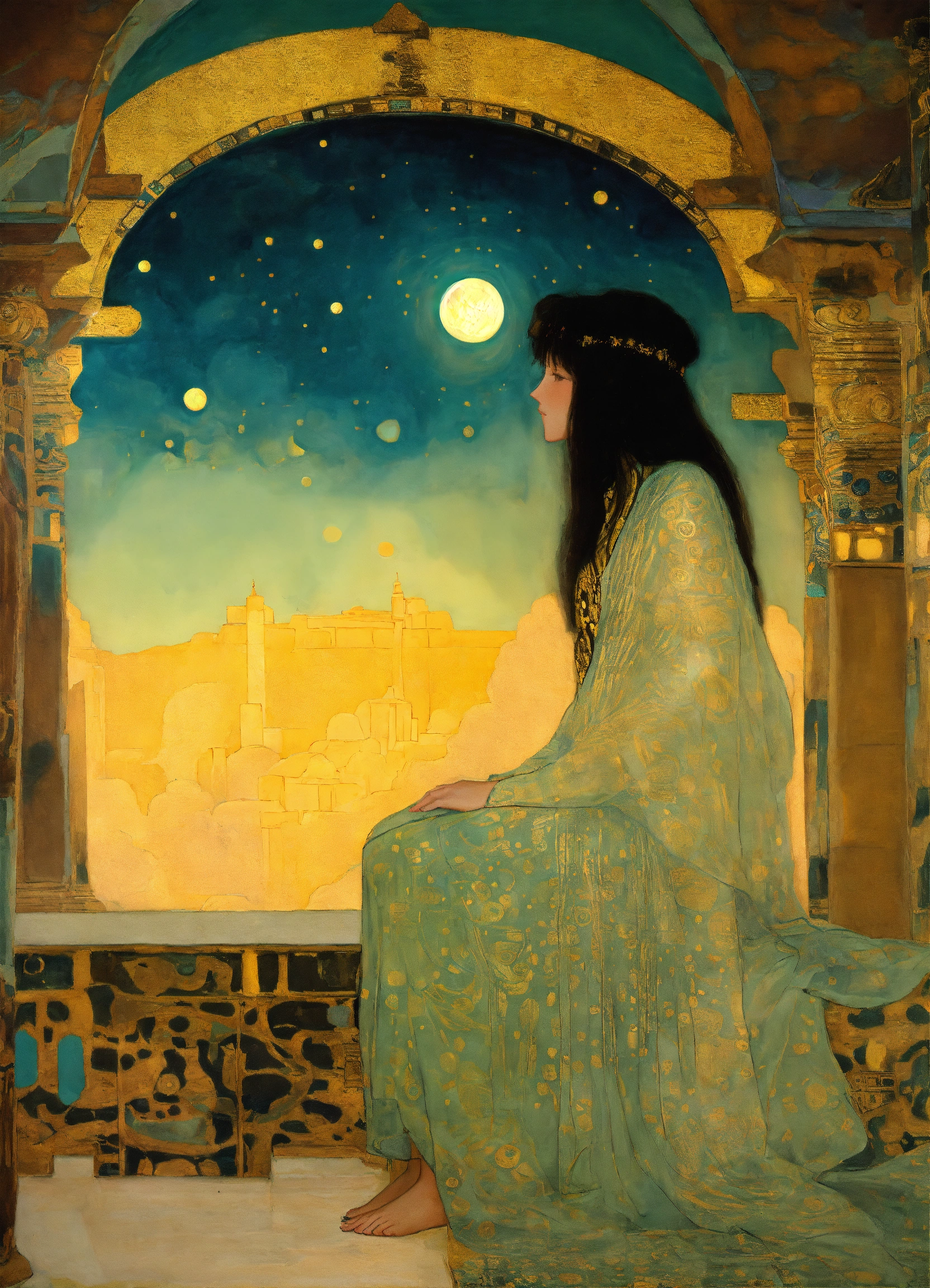 Lexica - A wise elder sitting in ancient temple ruins with ethereal ...