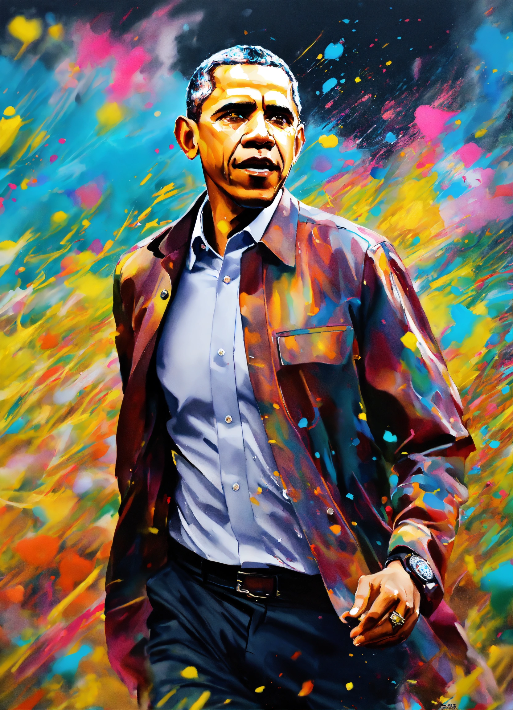 Lexica - A painting of 'Barack Obama' running in a field, trend in ...