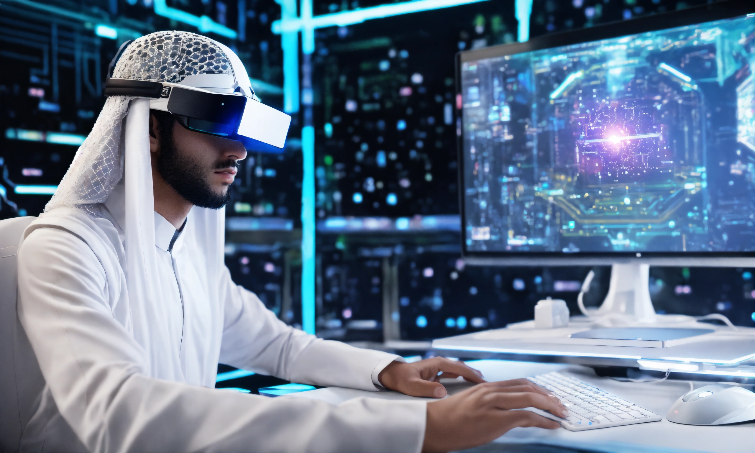Lexica - Saudi youth male, augmented reality head gear, 3D hologram ...