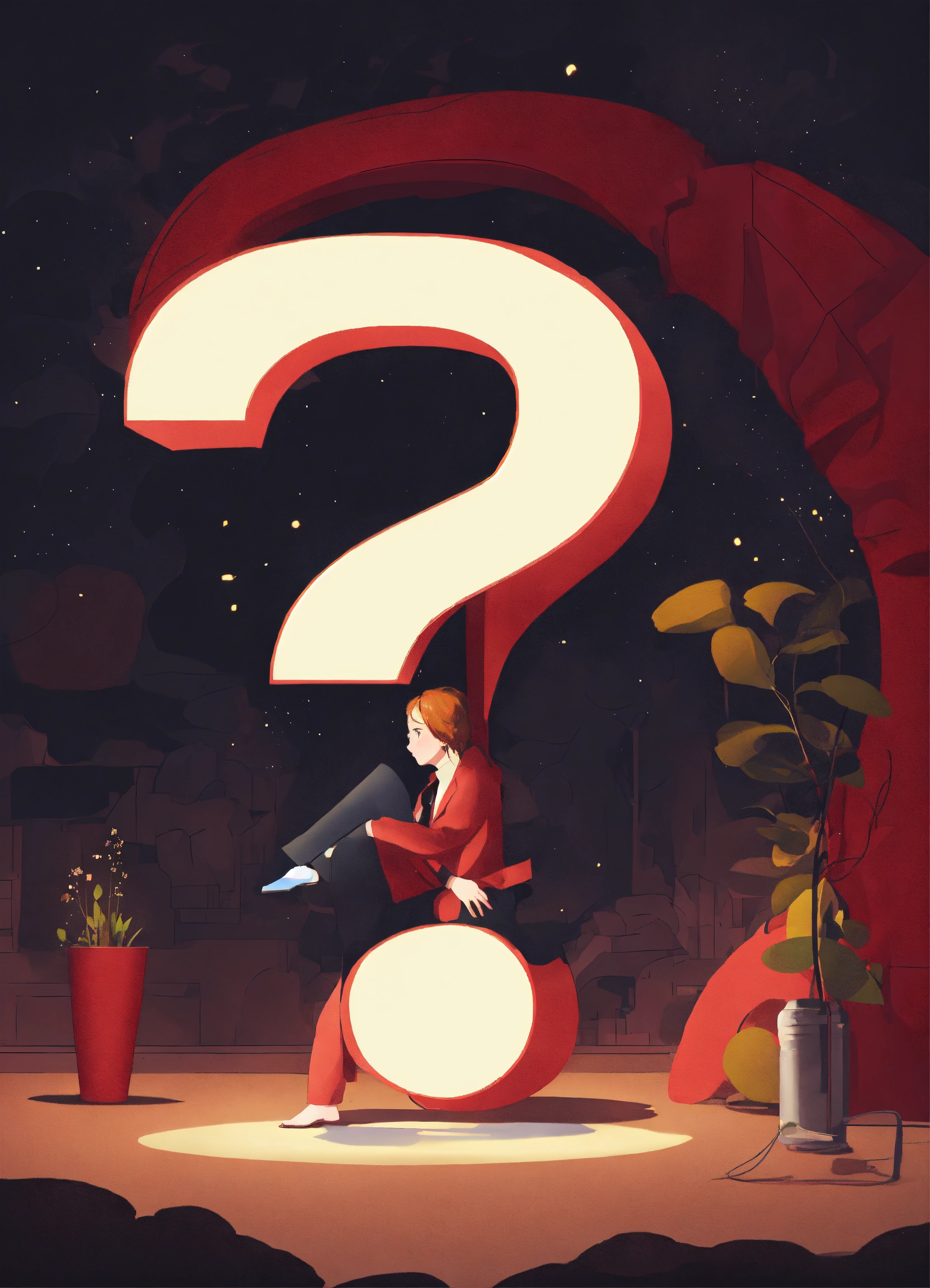 Lexica - A woman analyze one big question mark illustration upside from ...