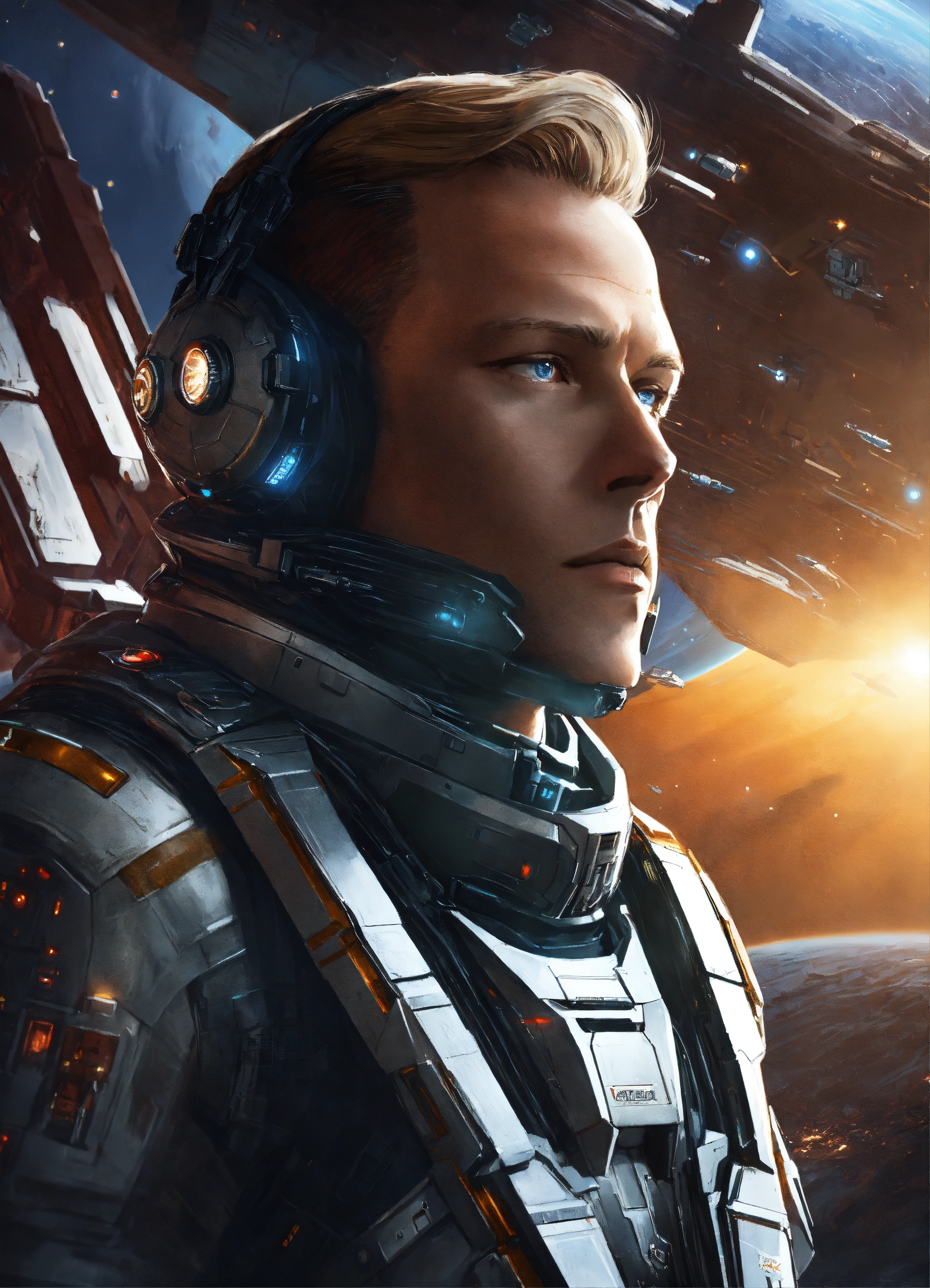 Lexica - Casper van dyen as a Defiant hero scifi space captain, front ...