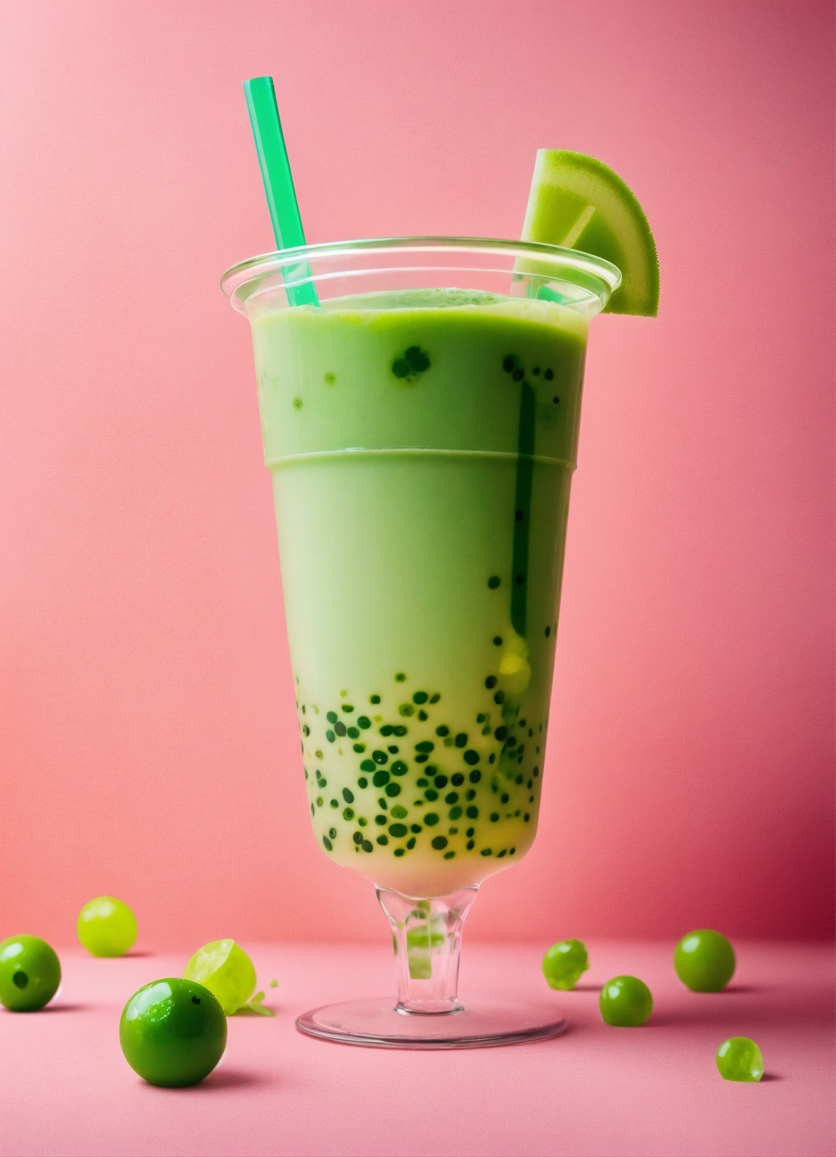 Lexica - Floating green boba tea. Stickers on cup. clear cup. studio ...