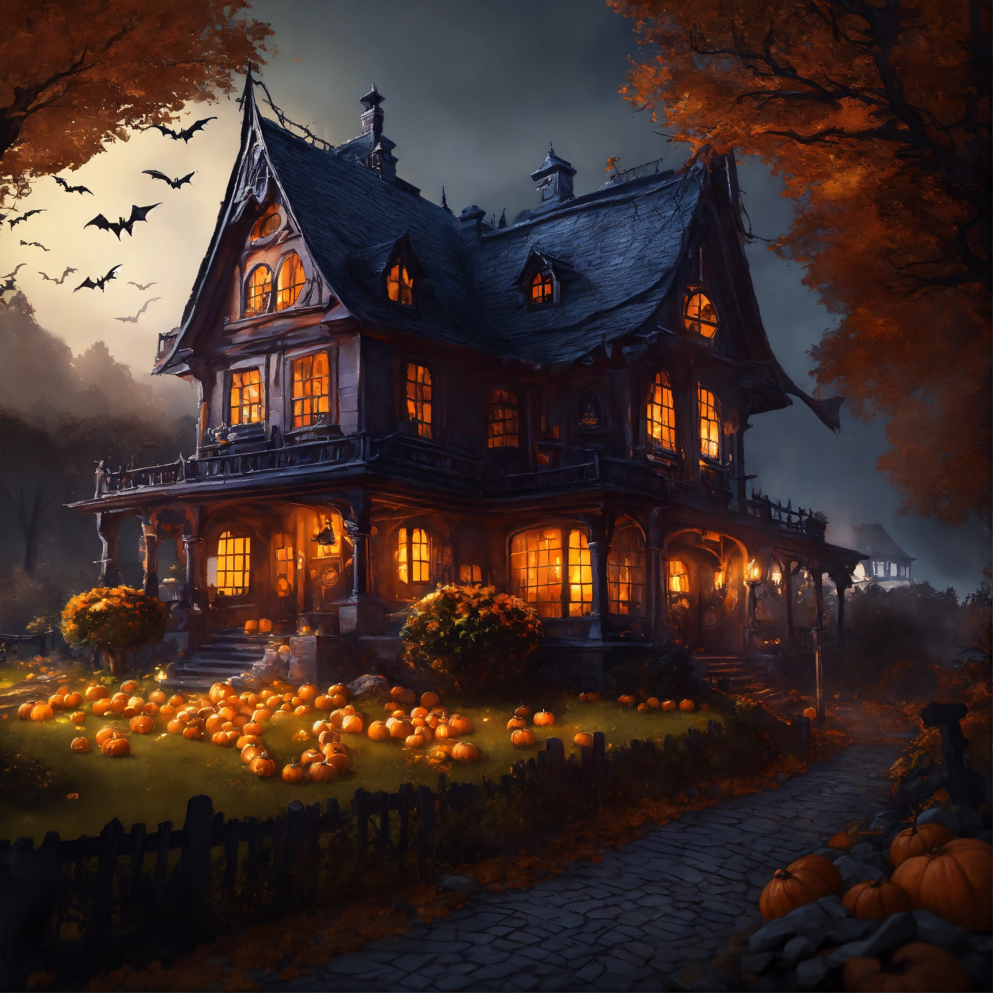 Lexica - Epic beautiful shot of a ultra detailed helloween house ...