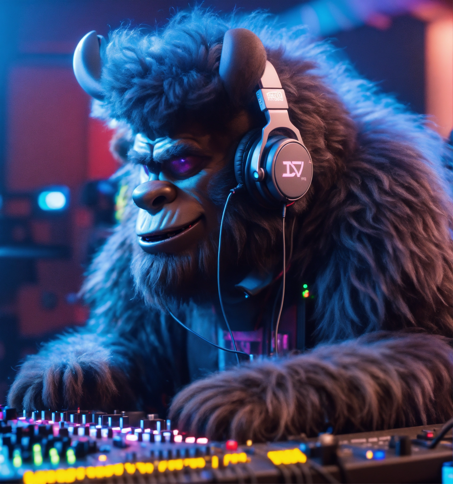 Lexica - Zoom out on a big, fun loving, hairy monster wearing hi tech ...