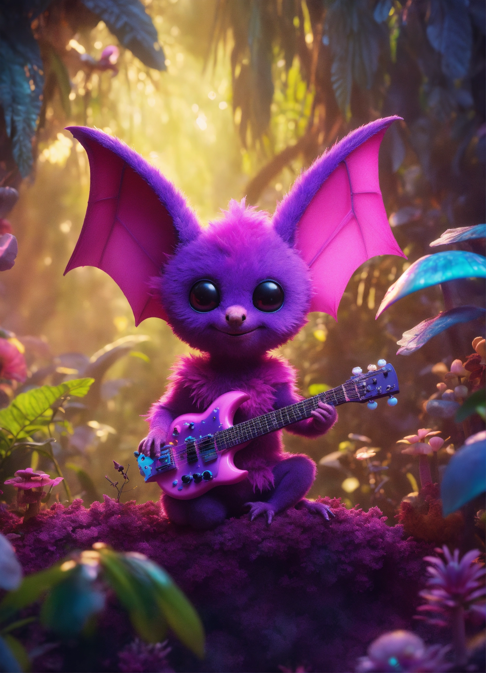 Lexica - Cute fuzzy pink and purple alien fruitbat character with bug ...