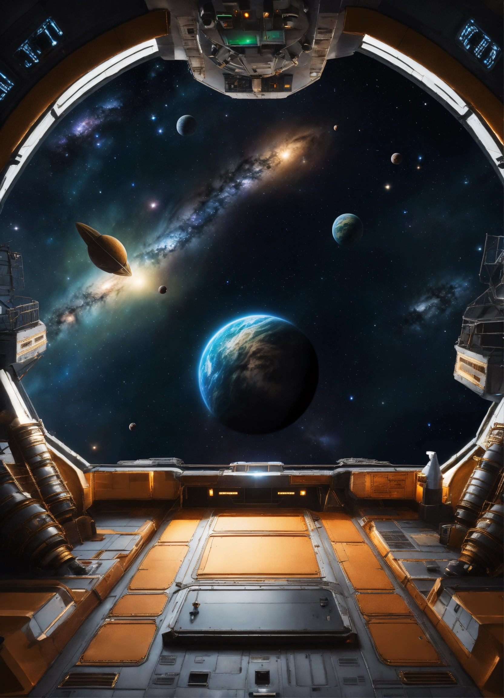 Lexica - Spaceship. View of space from a ship, realistic
