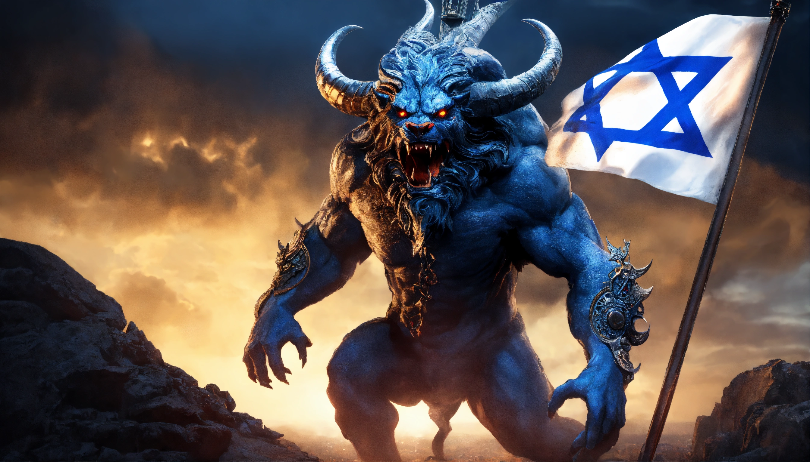 Lexica - Evil demonic Israel demon with an Israeli flag beast with an ...