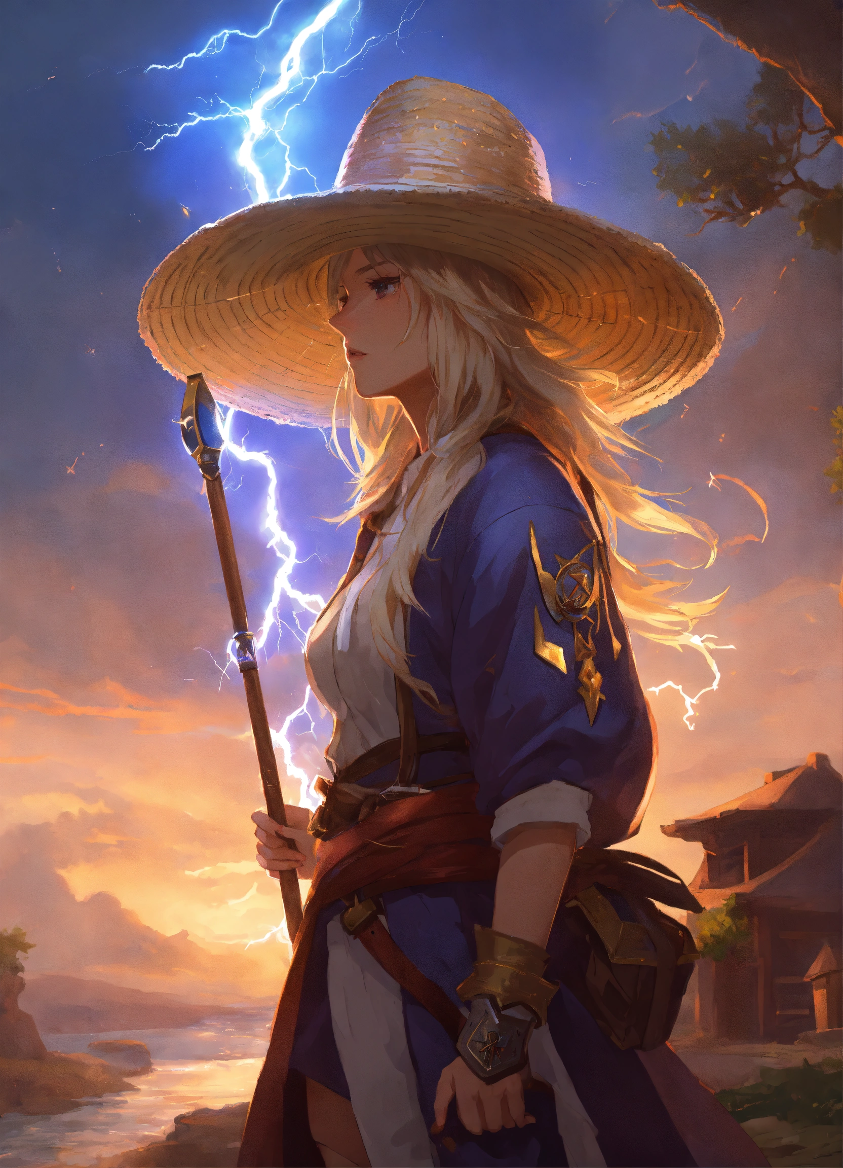 Lexica - Lightning alchemist in a mythical realm theme, dnd, straw hat ...
