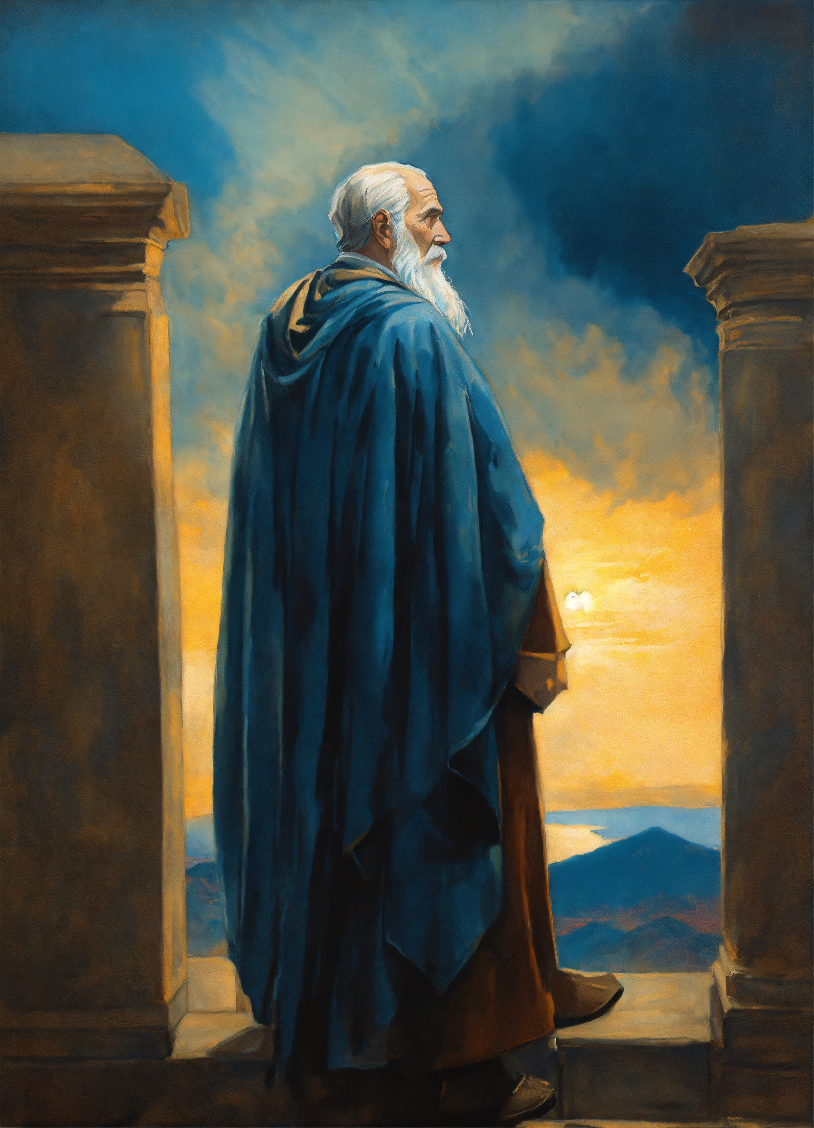 Lexica - A painting of an Christian elder looking out, in the style of ...