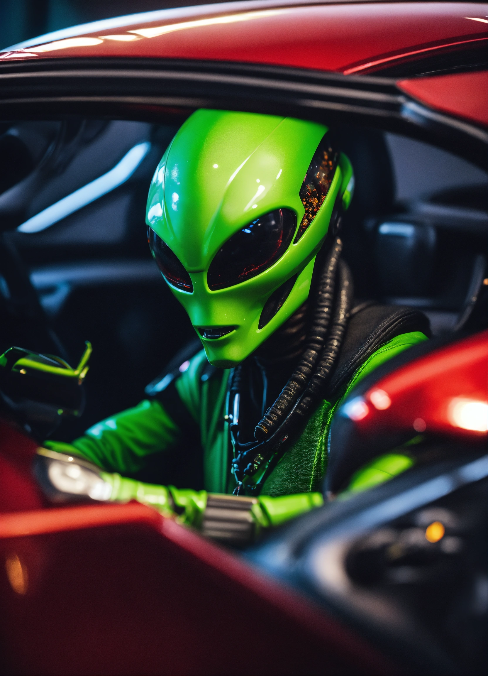 Lexica - Alien smokin blunt inside ferarri 4k
