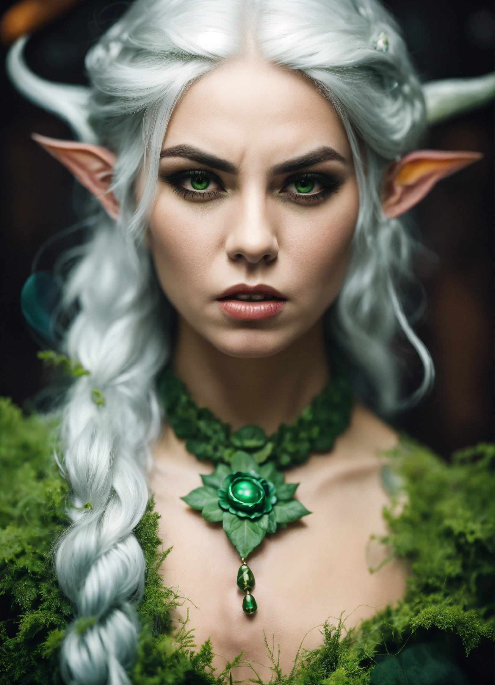Lexica - Photo quality portrait of a female elf druid with white hair ...