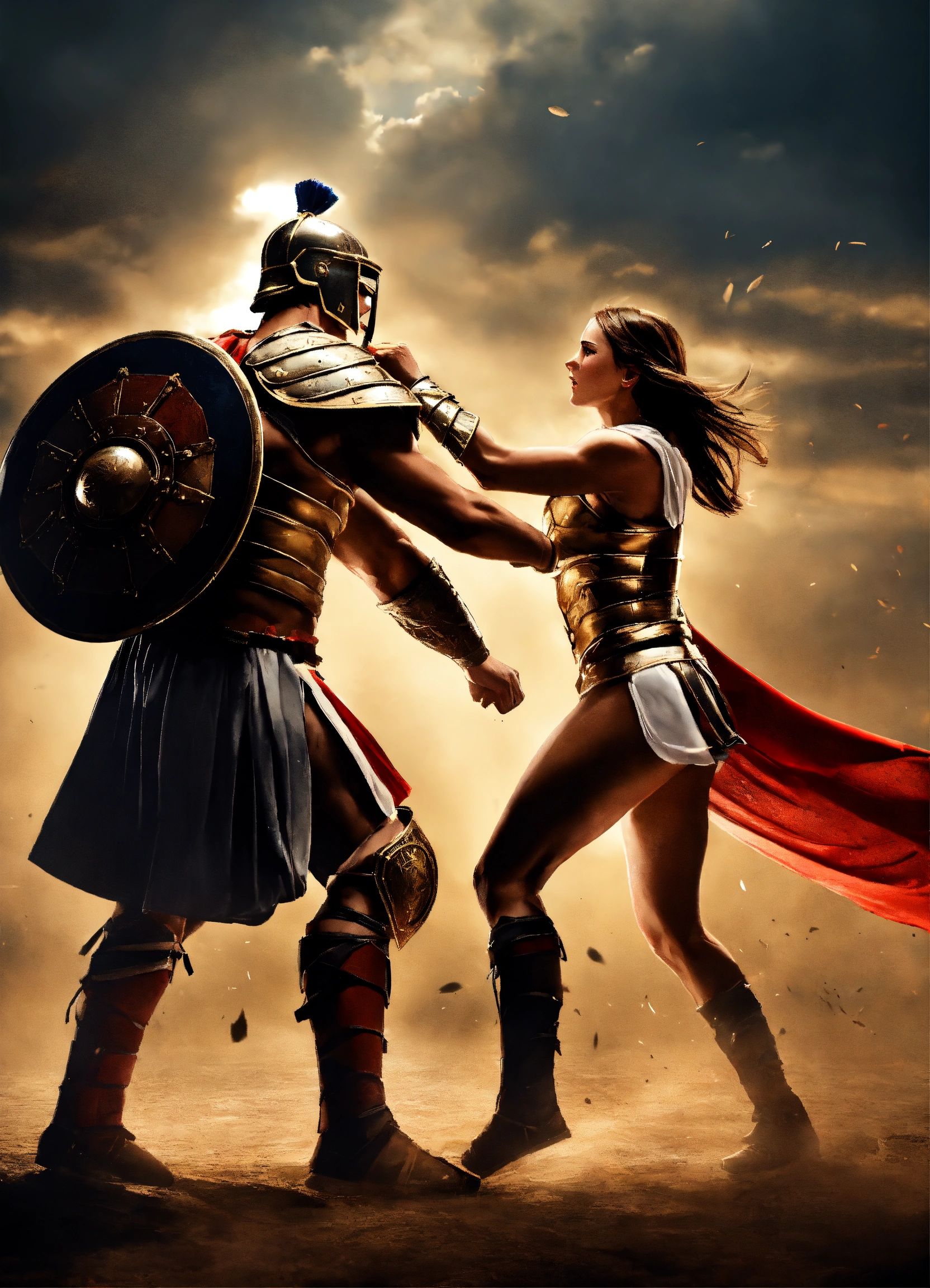 Lexica - Athletic female gladiator defeating male gladiator by smashing ...