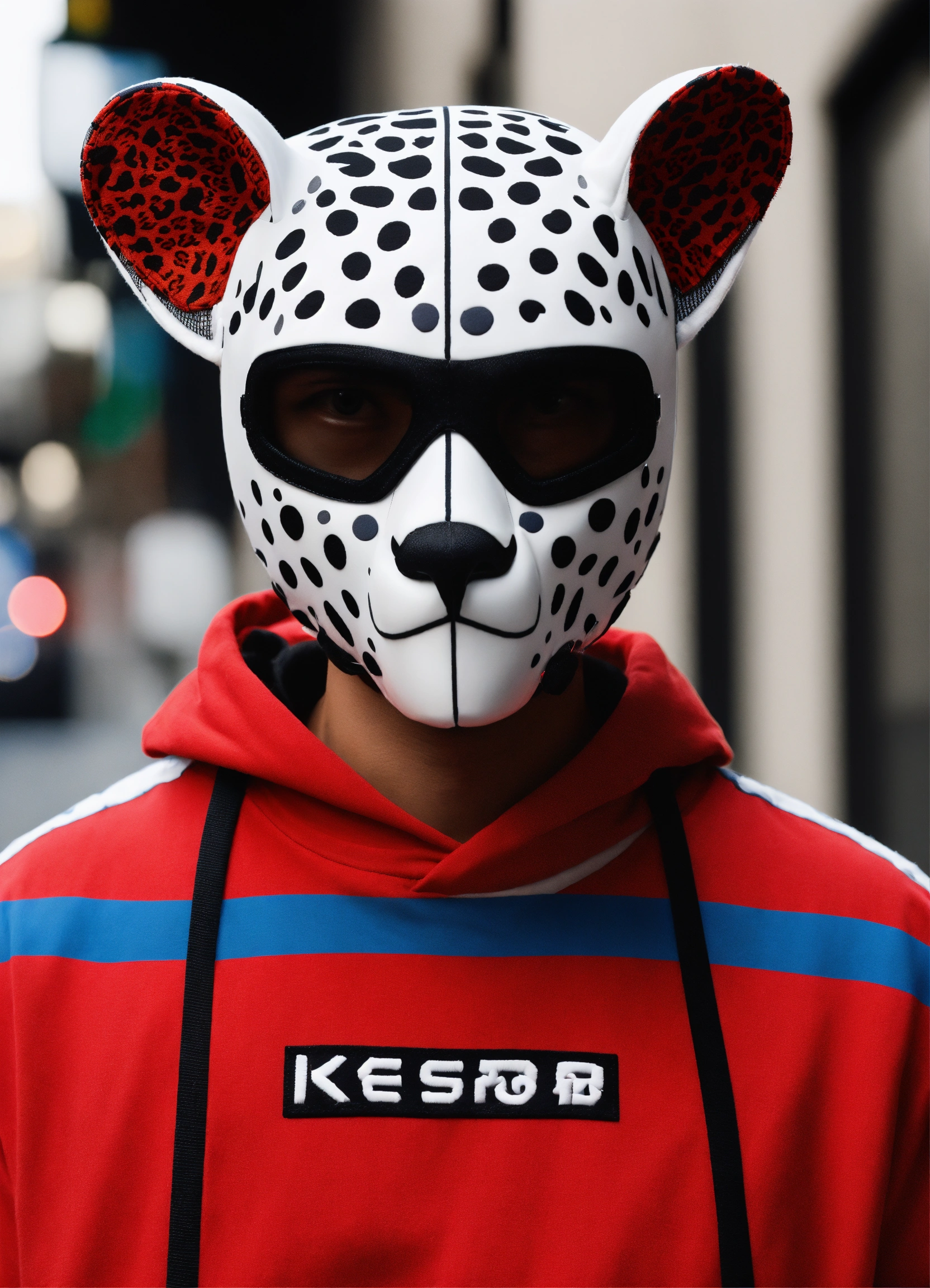 Lexica - Leopard alien mask runway black t-shirt with a simplified ...