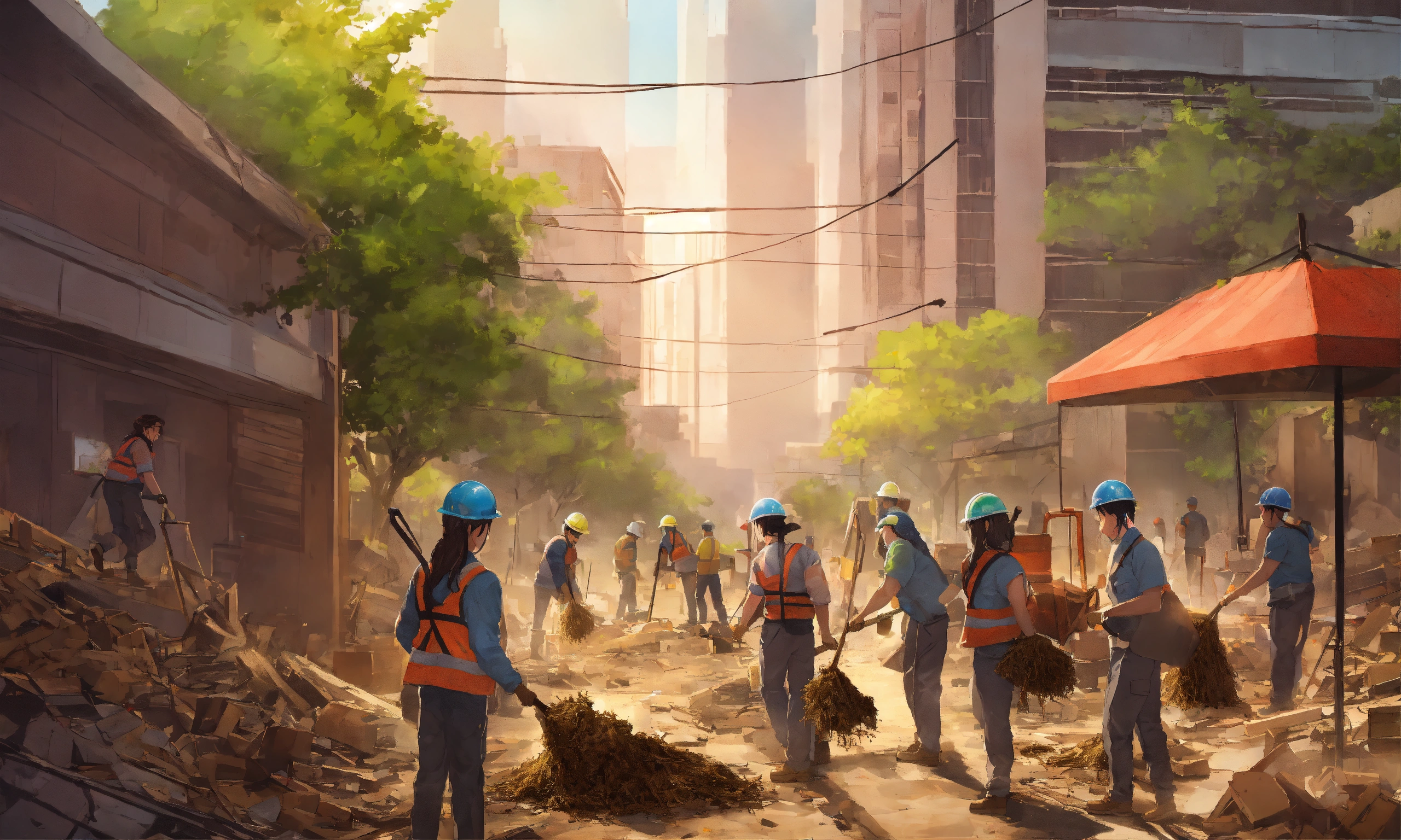 Lexica - Illustrate survivors working together to rebuild the city ...