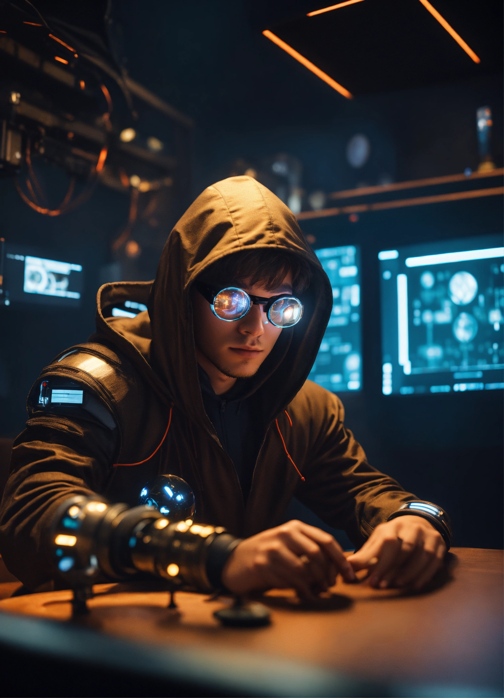 Lexica - Nerdy 25 year old male cyborg hacker wearing futuristic ...