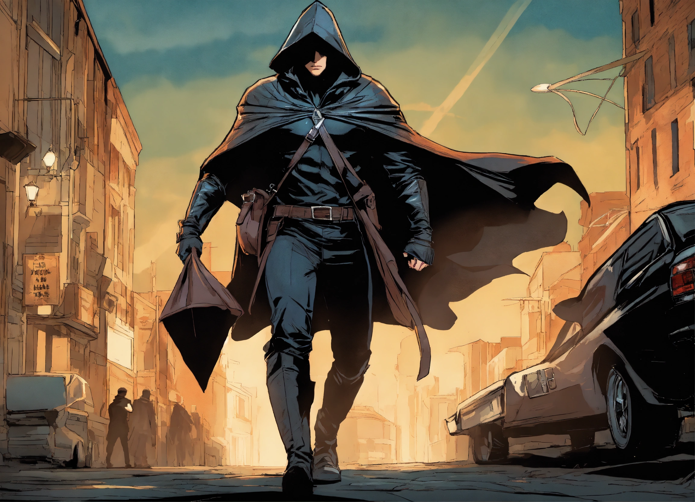 Lexica - Full body image, Thief with cloak and dagger, carrying a ...