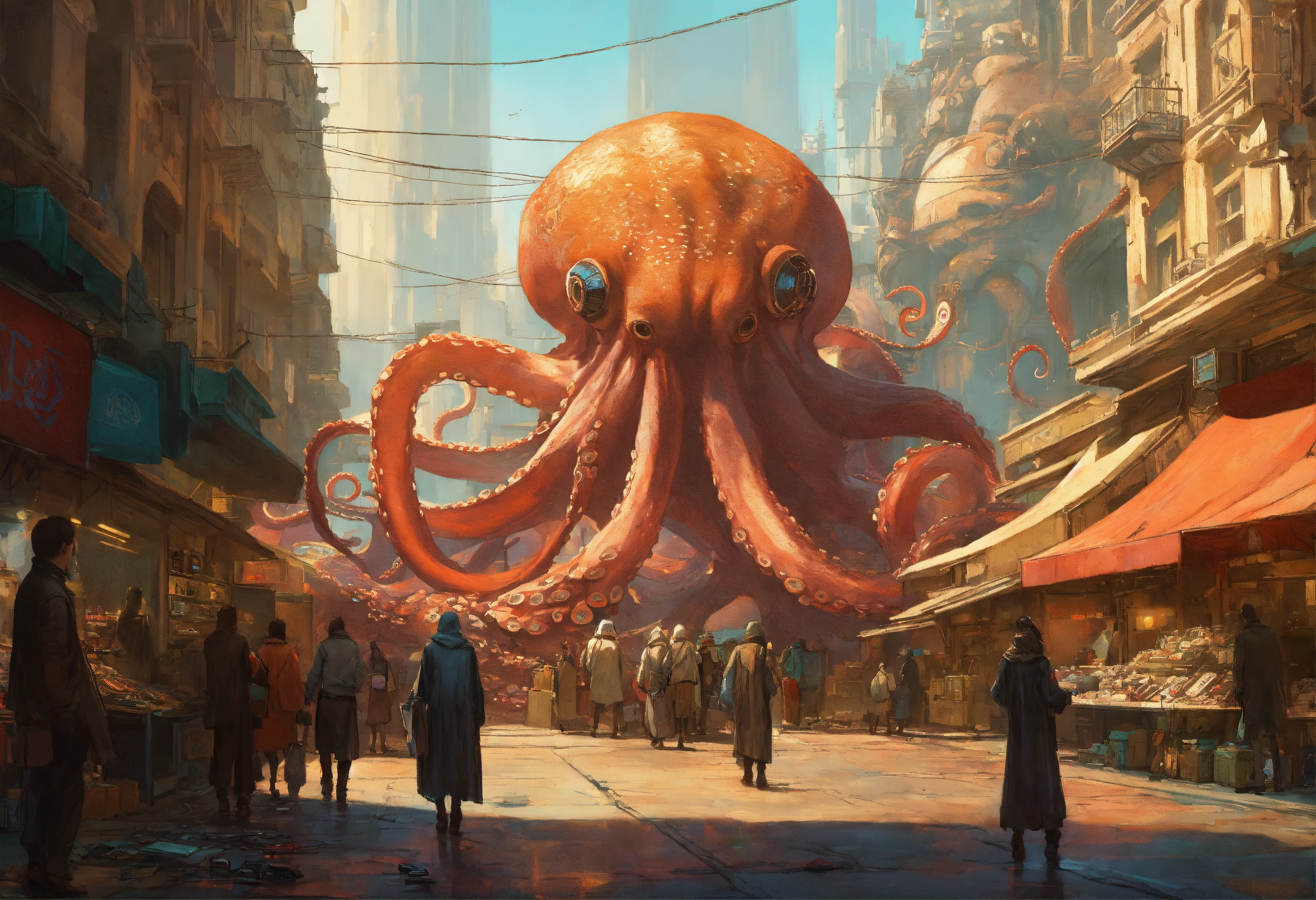 Lexica - Huge octopus doing shopping in a star wars movie vibrant ...