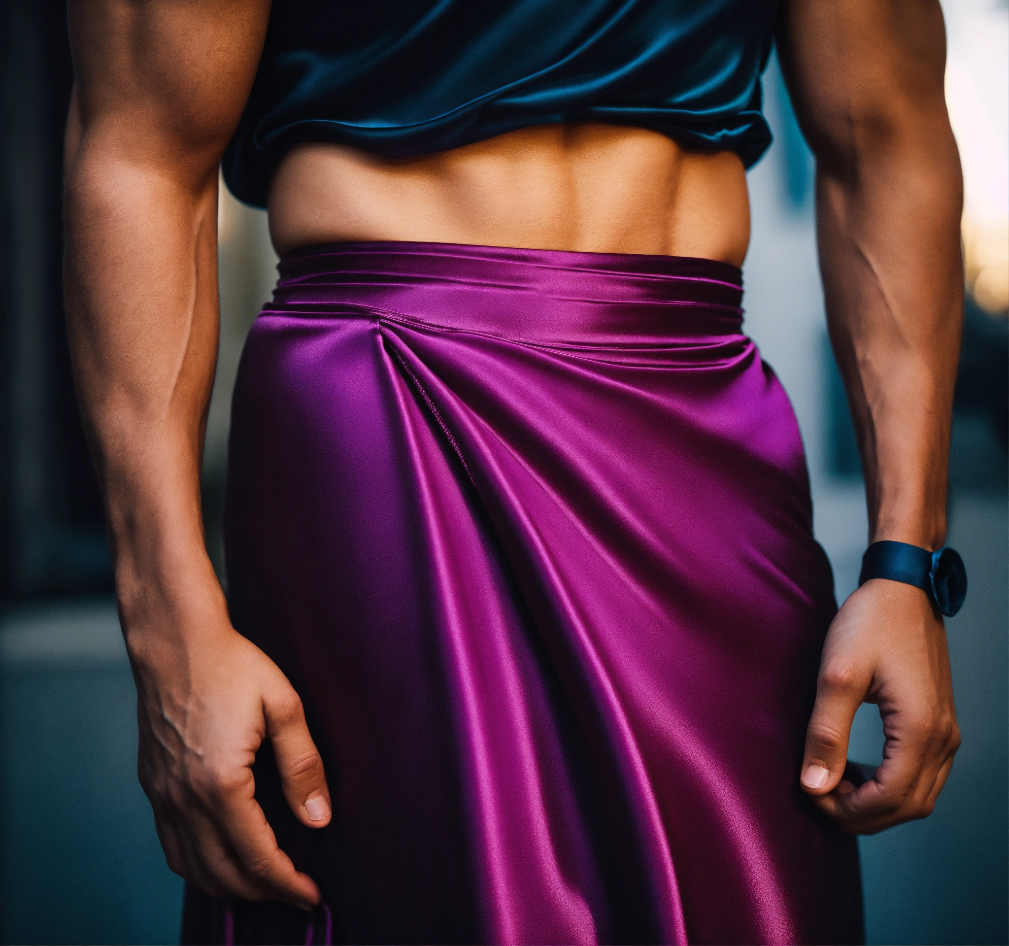 Lexica - Man wearing Satin shiny figure-hugging clingy pencil maxi ...