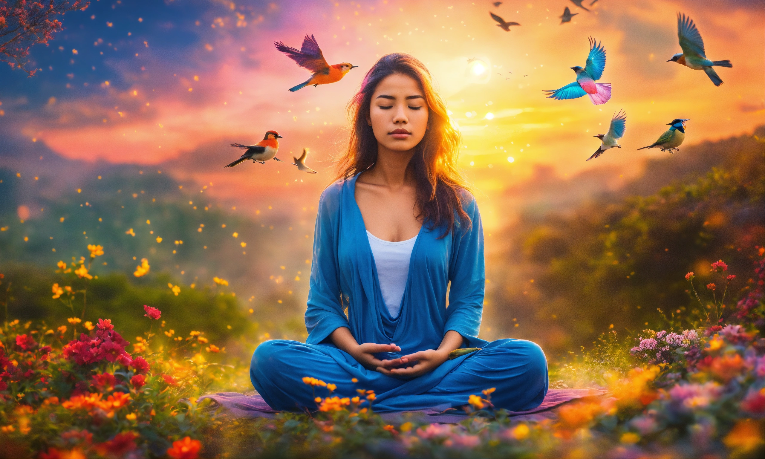 Lexica - A beautiful girl in meditation with mystical light emanating ...