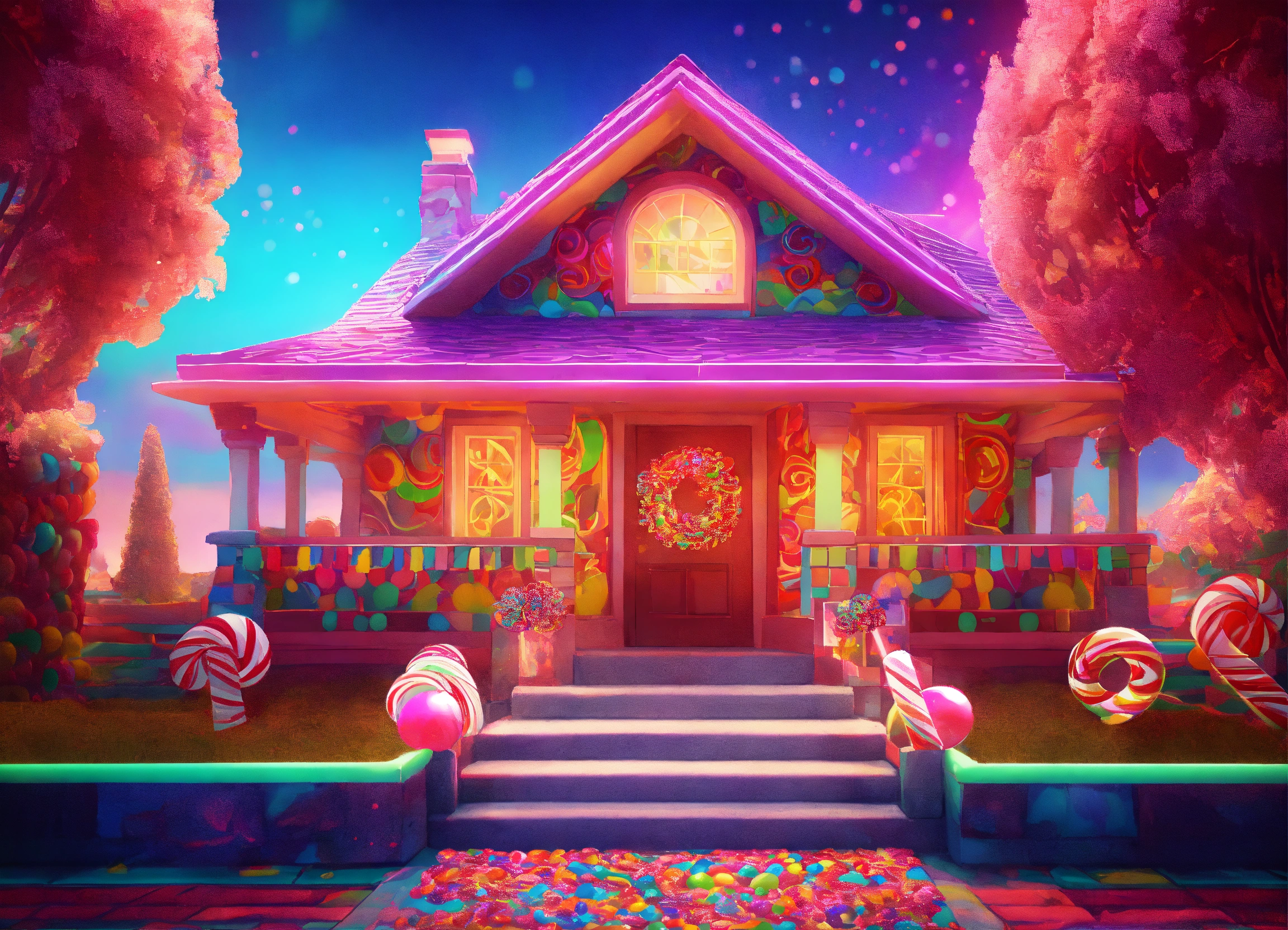 Lexica - Traditional cute Candy cane house with a blank welcome sign in ...