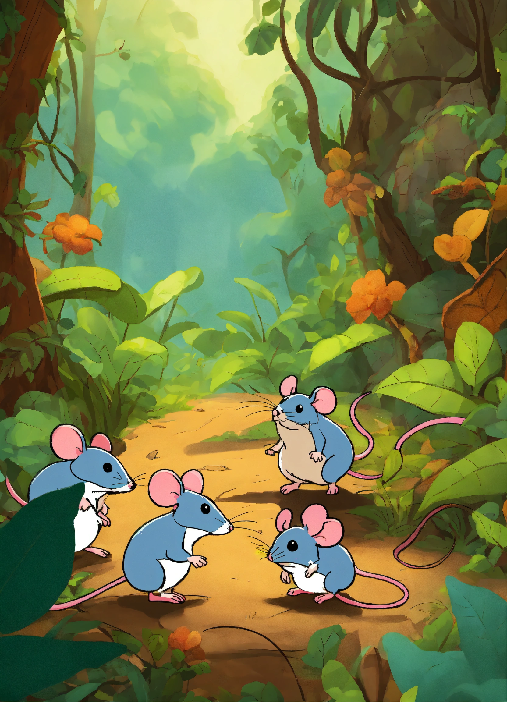 Lexica - Cartoon group of mouse wandering in jungle