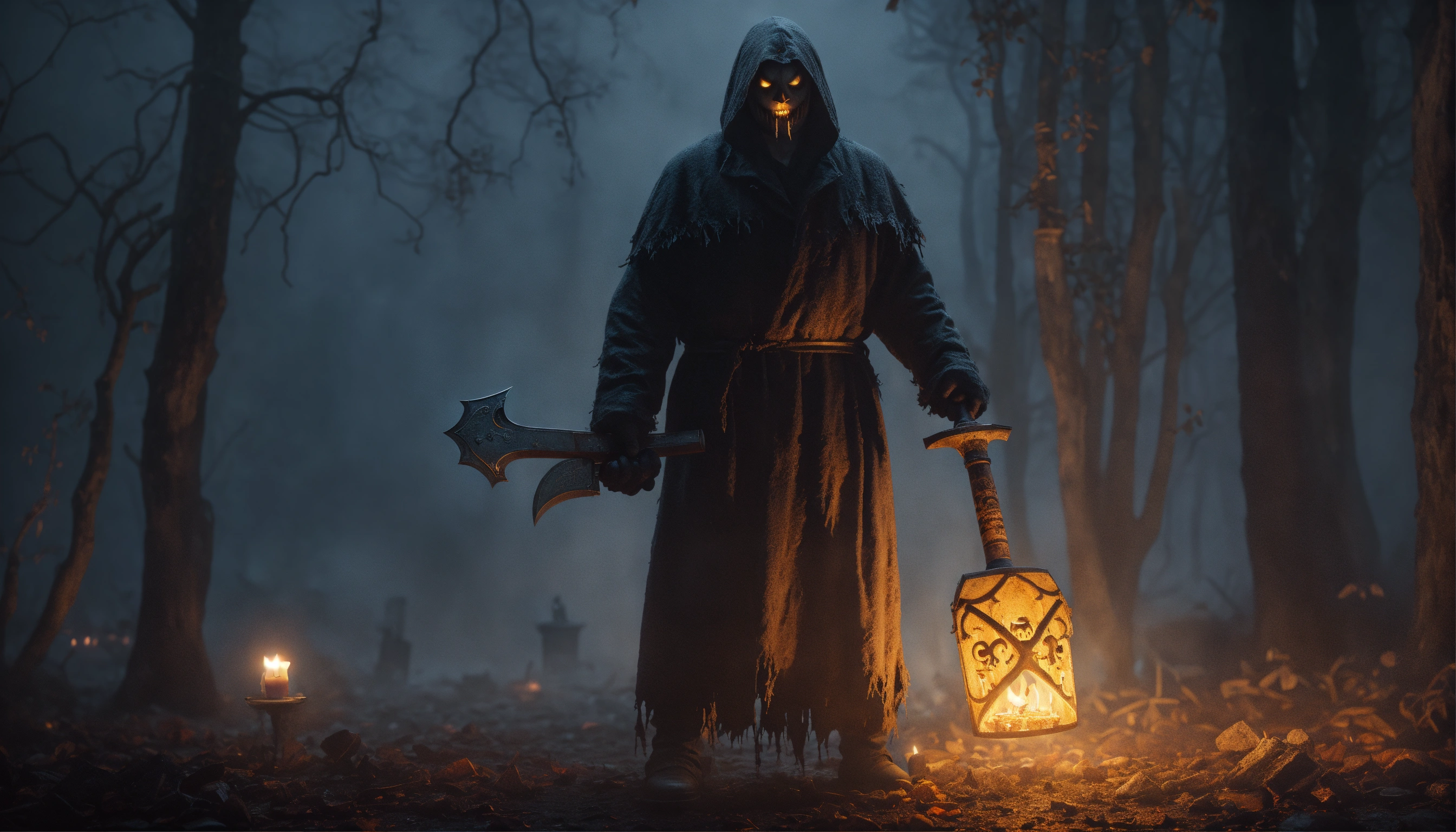 Lexica - A very scary Ghostface holding a large axe, Halloween, night ...