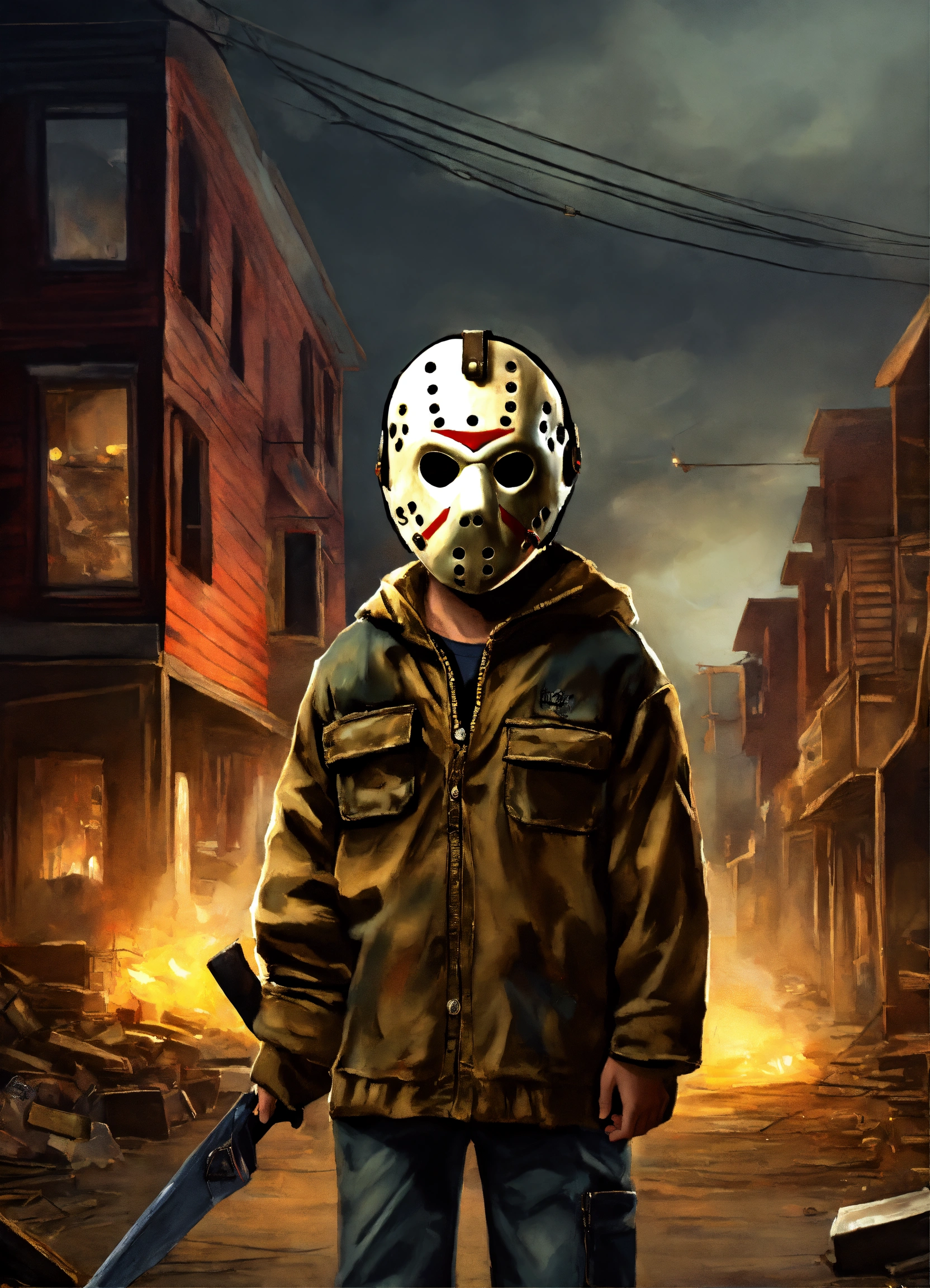 Lexica - Jason Voorhees child, realistic, slum background
