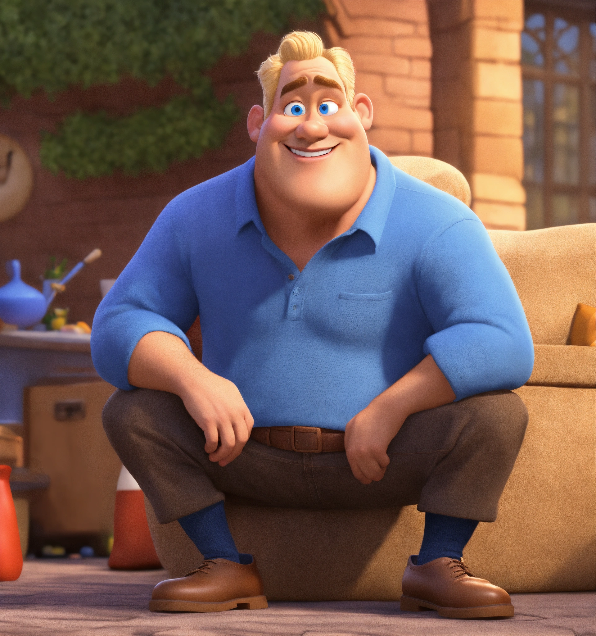 Lexica - Pixar middle-aged man blonde full body blue eyes big nouse cartoon