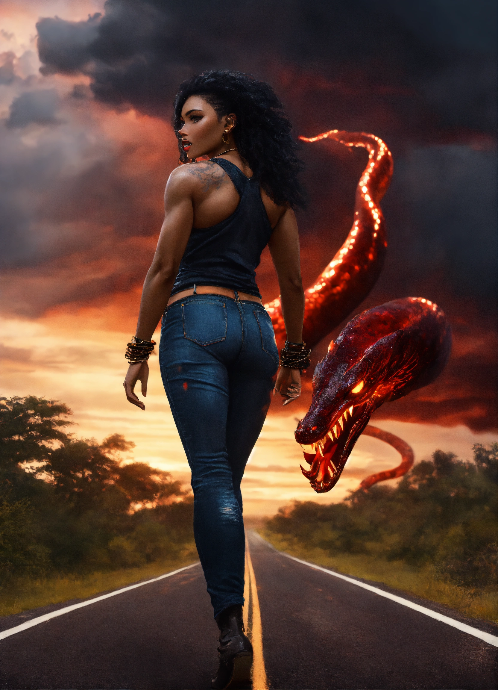 Lexica - Full body seven foot evil black female scaly skinned snake ...